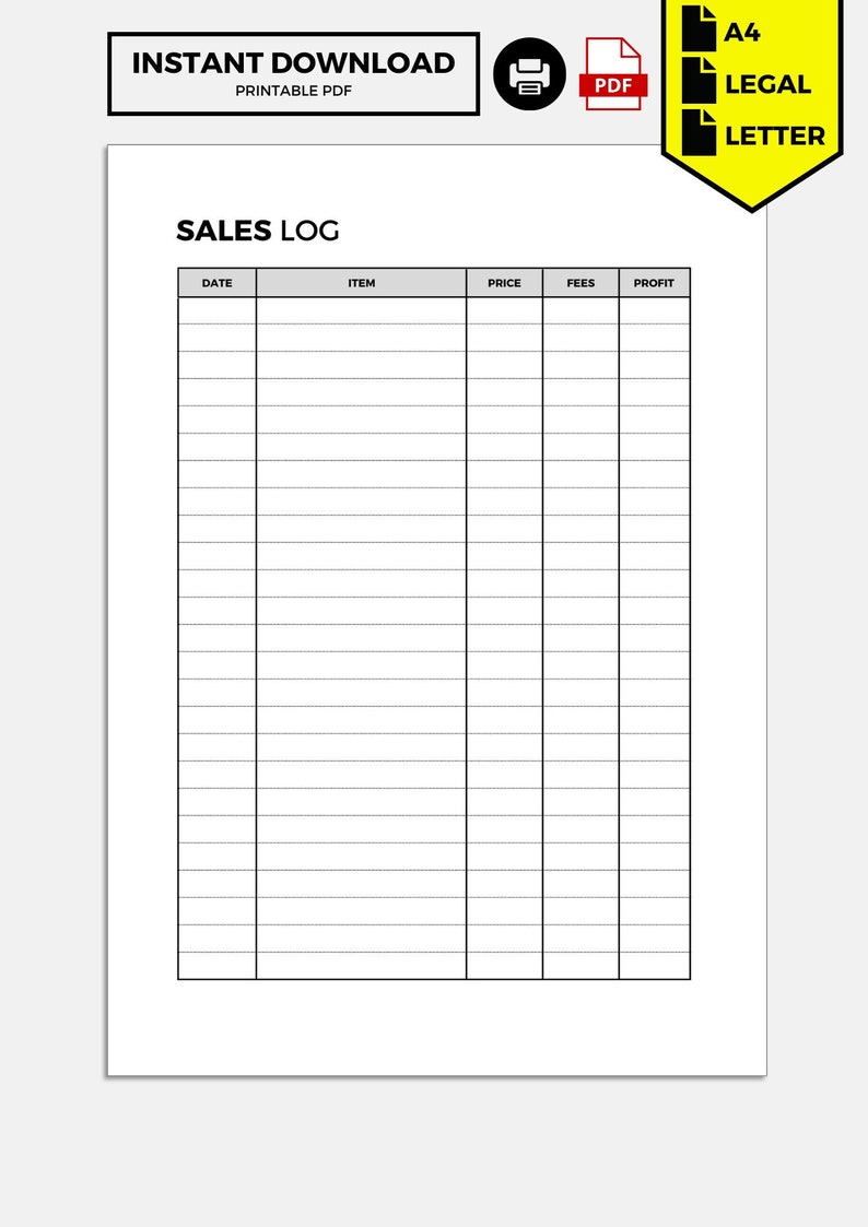 Sales Log Template - Etsy