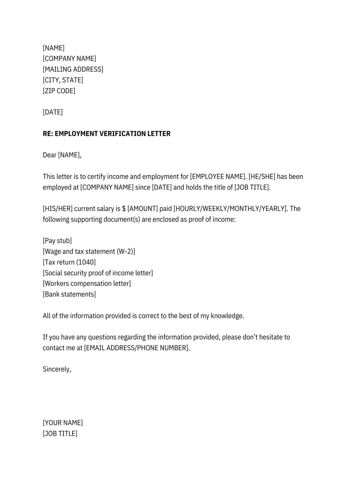 Employment Verification Letter, Employment Verification - Etsy