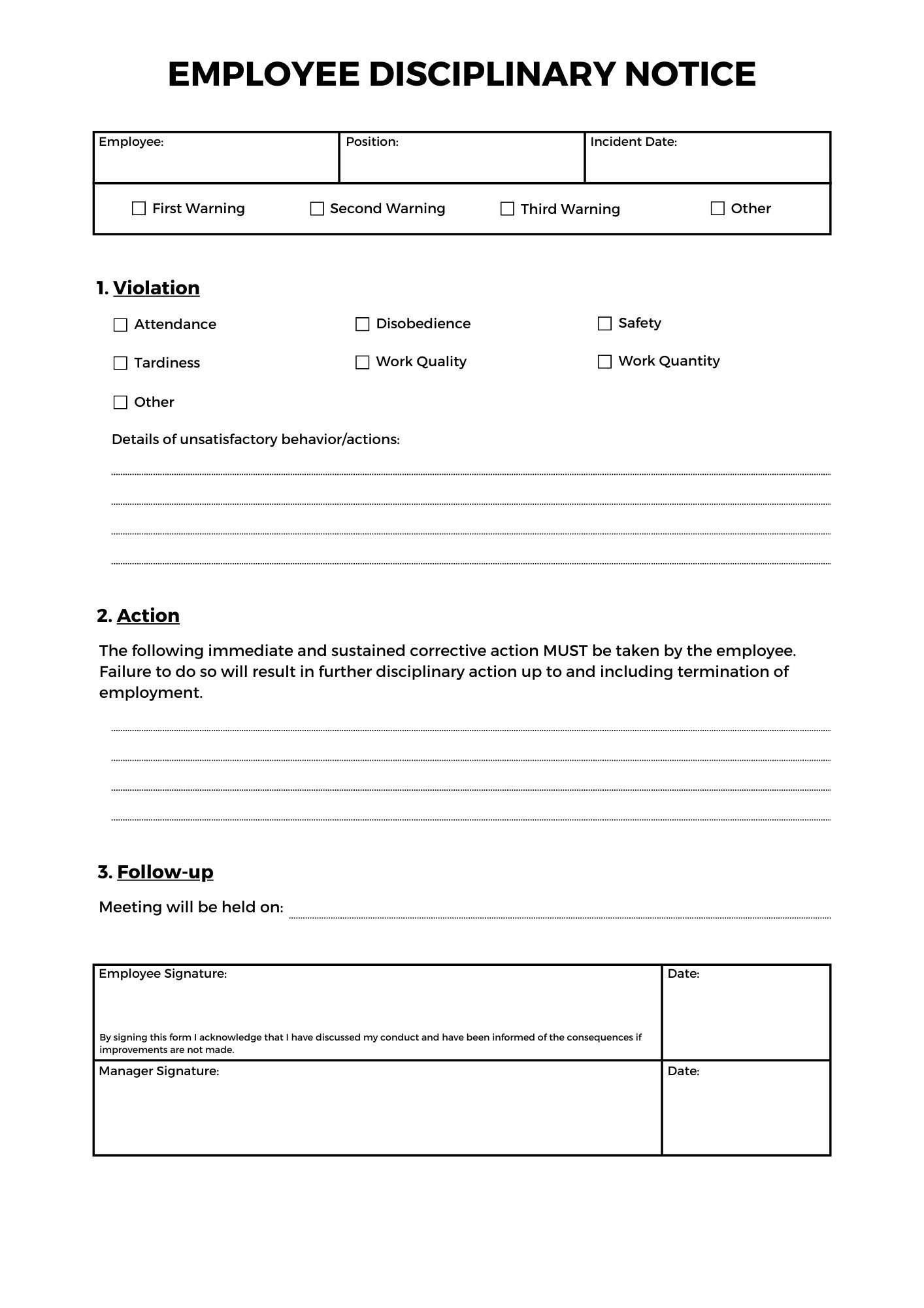 Employee Disciplinary Notice, Employee Disciplinary Notice Form ...