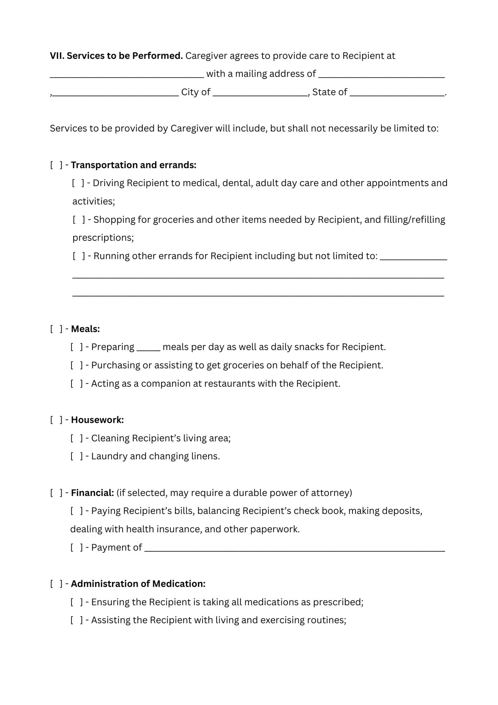 Caregiver Contract, Caregiver Contract Template - Etsy UK