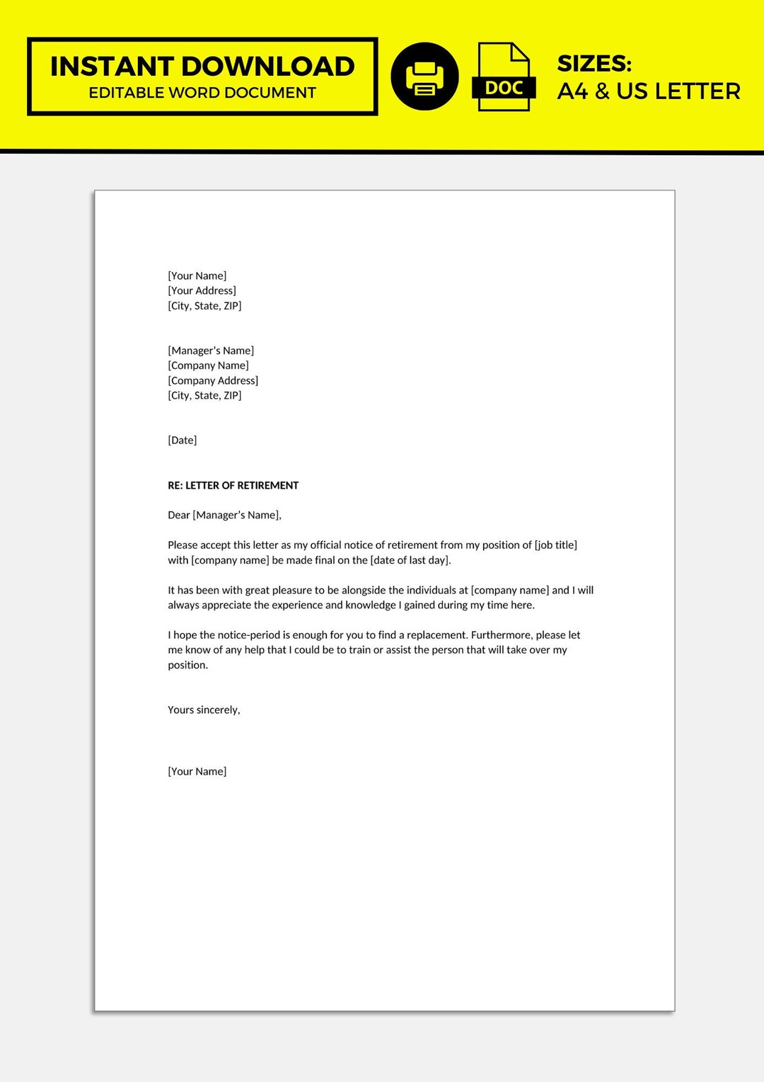 Retirement Letter, Letter of Retirement - Etsy