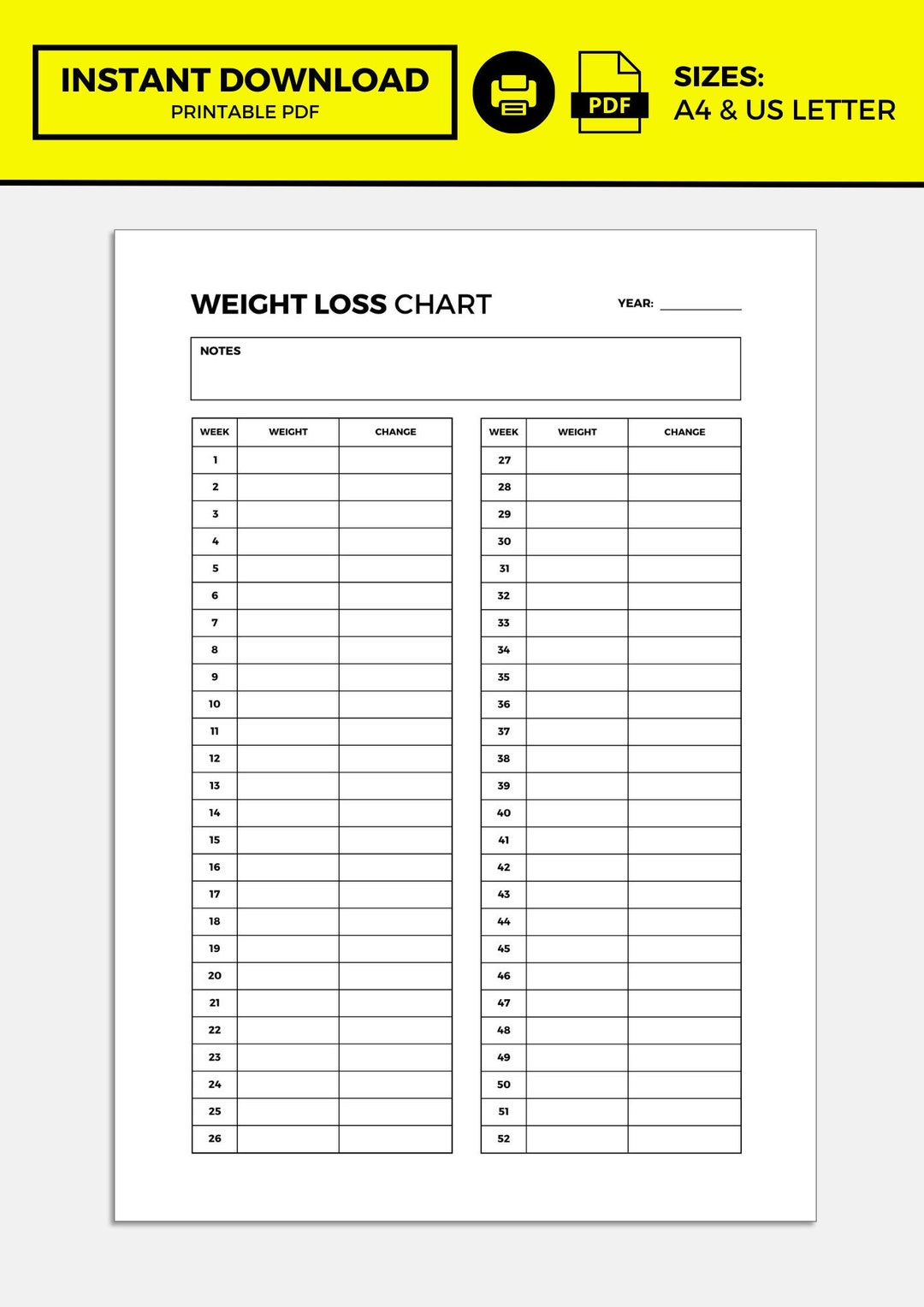 Weight Loss Chart - Etsy