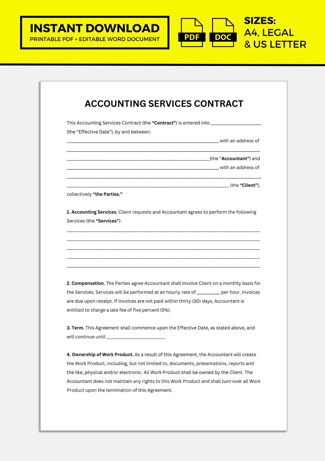 Accounting Contract, Accounting Service Contract - Etsy