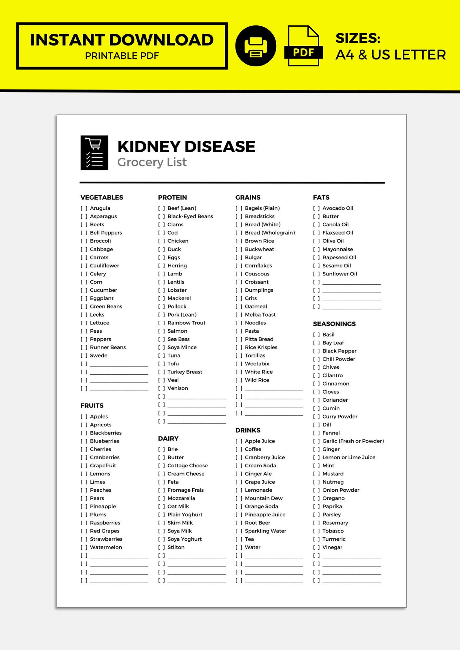 Kidney Disease Food List, Kidney Disease Grocery List, Renal Diet ...