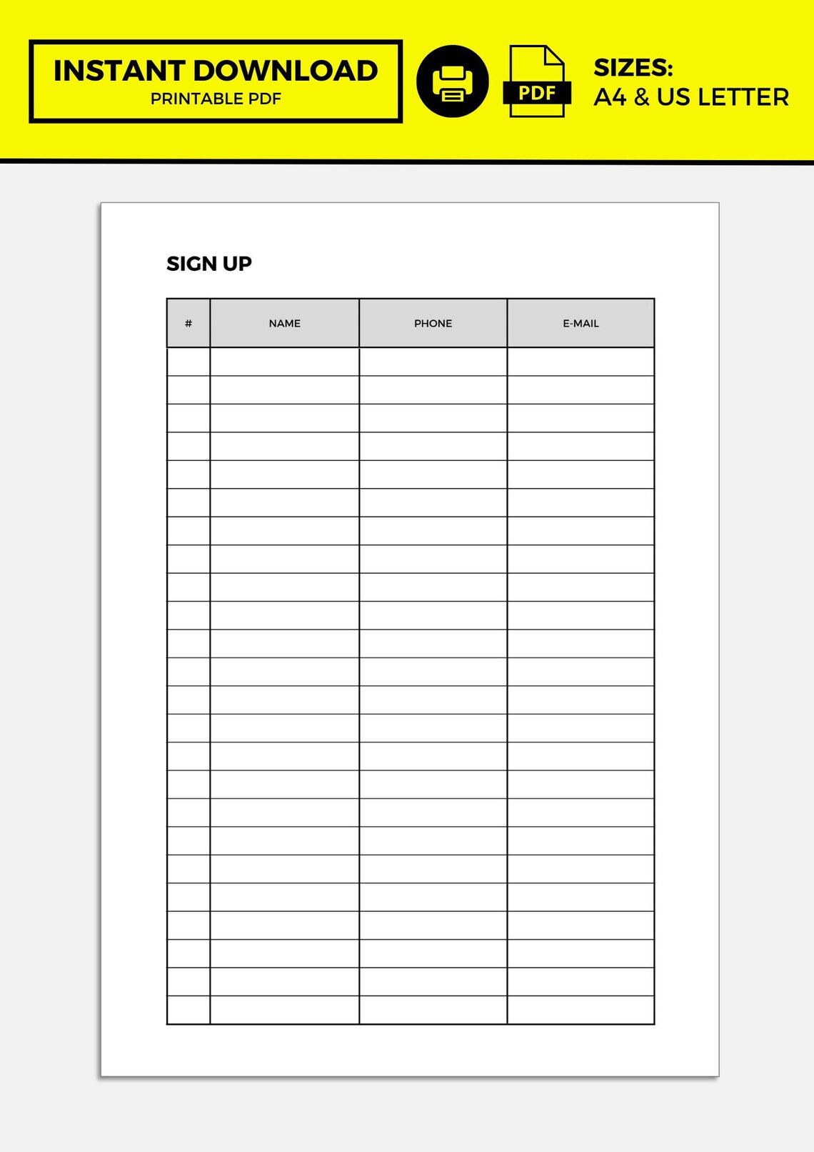 Sign up Sheet Template - Etsy