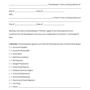 Bookkeeping Contract, Bookkeeping Services Agreement, Bookkeeper ...