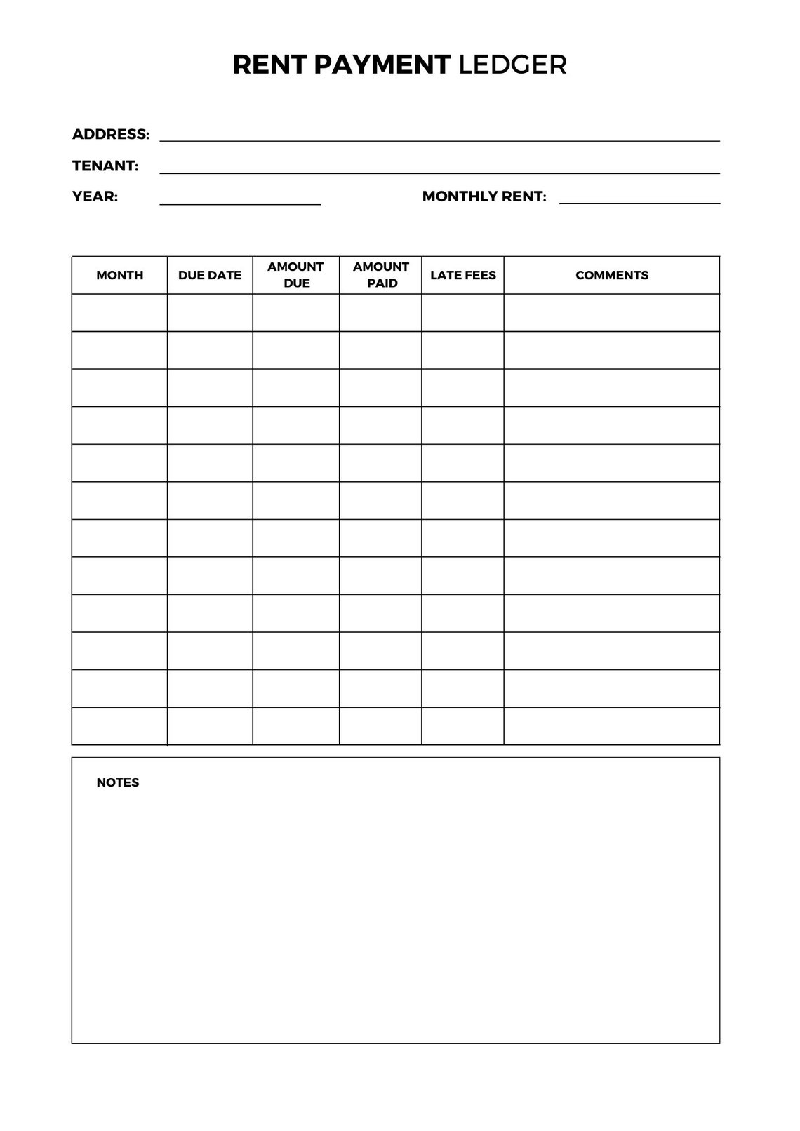 Rent Payment Ledger, Rent Ledger, Rent Ledger Template, Rent Ledger PDF ...