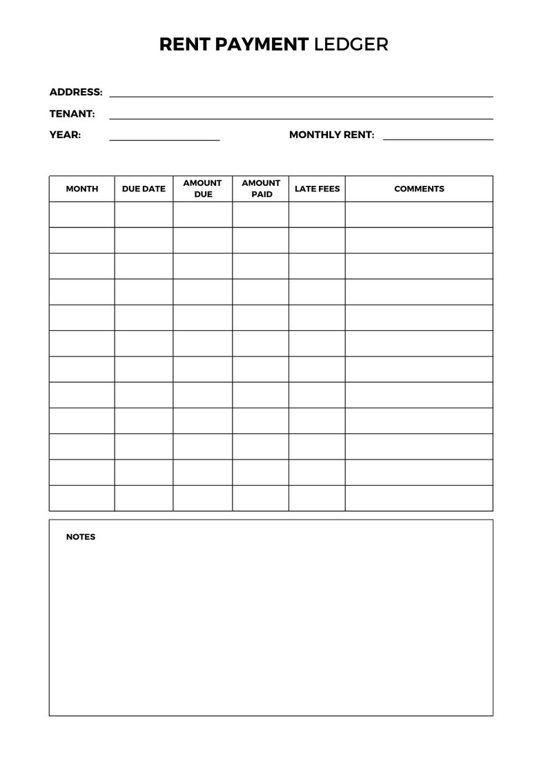 Rent Payment Ledger, Rent Ledger, Rent Ledger Template, Rent Ledger PDF ...
