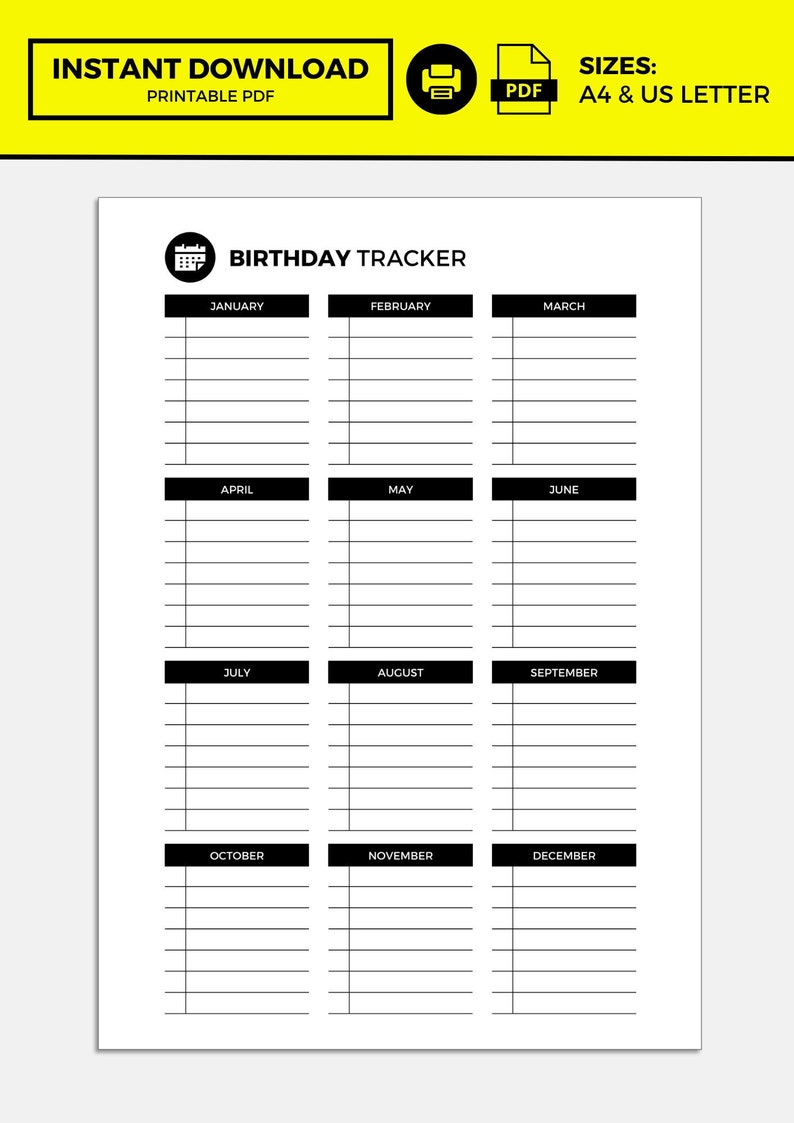 Birthday Tracker PDF - Etsy