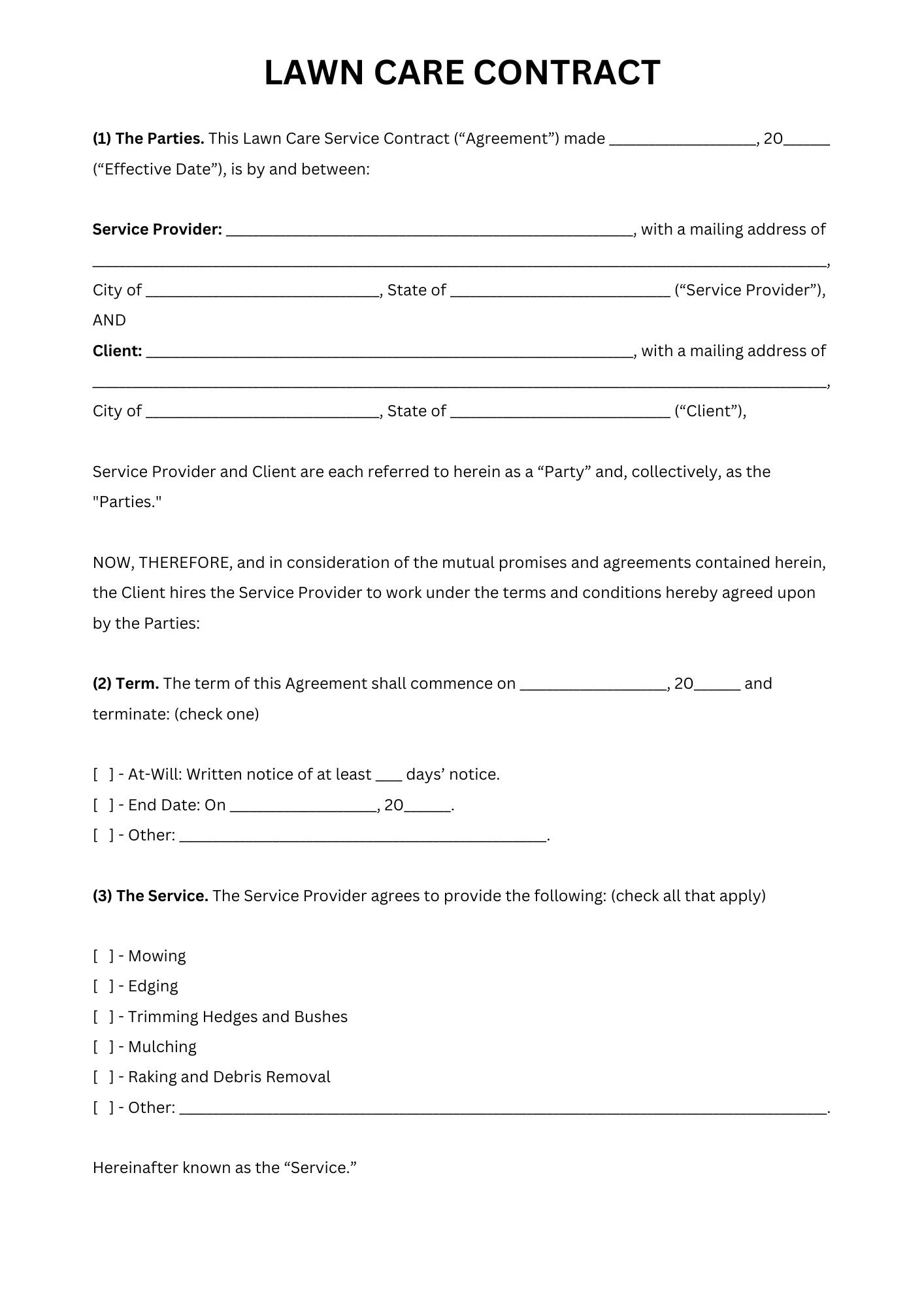 Lawn Care Contract, Lawn Care Contract Template - Etsy
