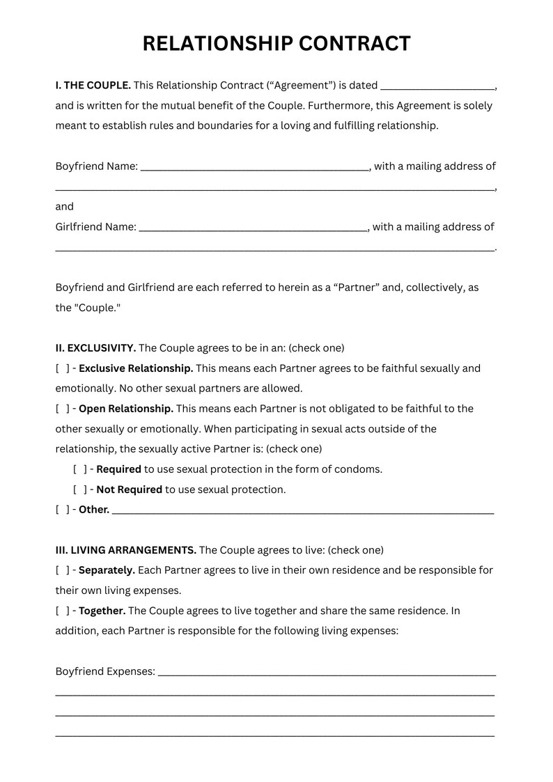 Relationship Contract Relationship Agreement Contract - Etsy UK
