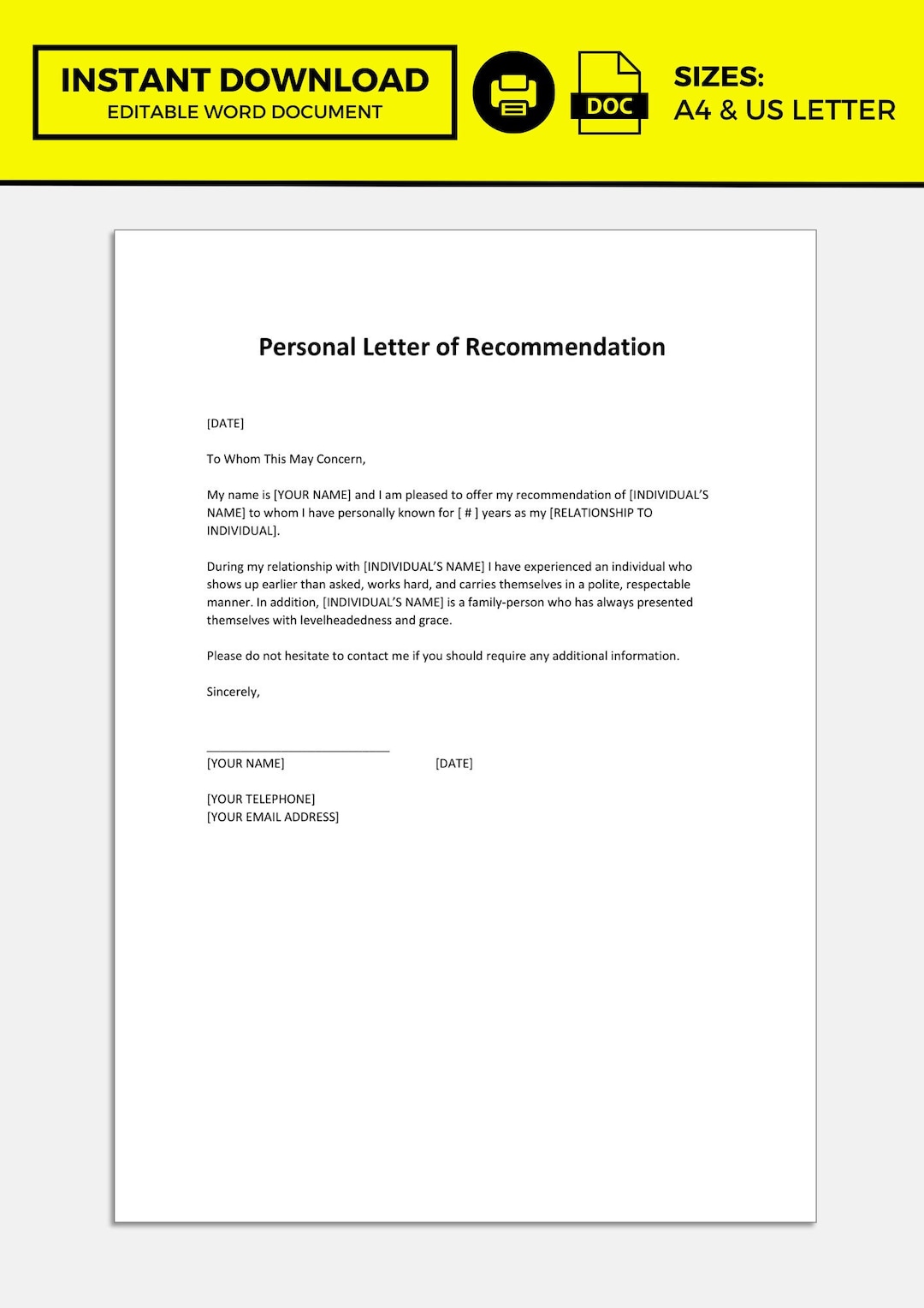 Letter of Recommendation, Recommendation Letter, Personal Letter of ...