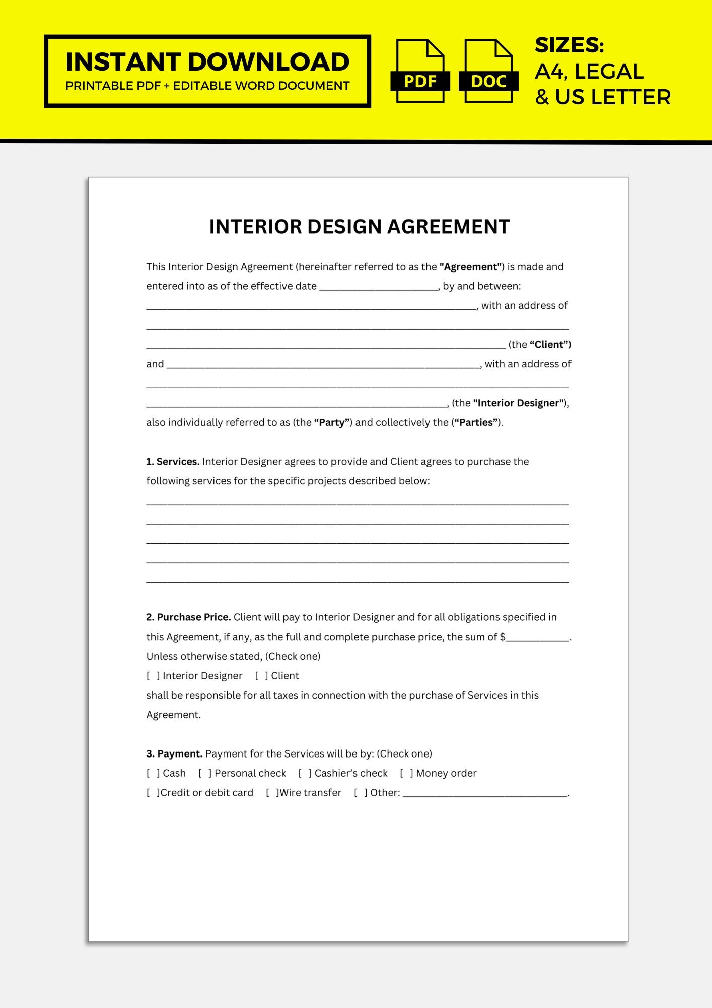 Interior Design Contract, Interior Design Agreement - Etsy