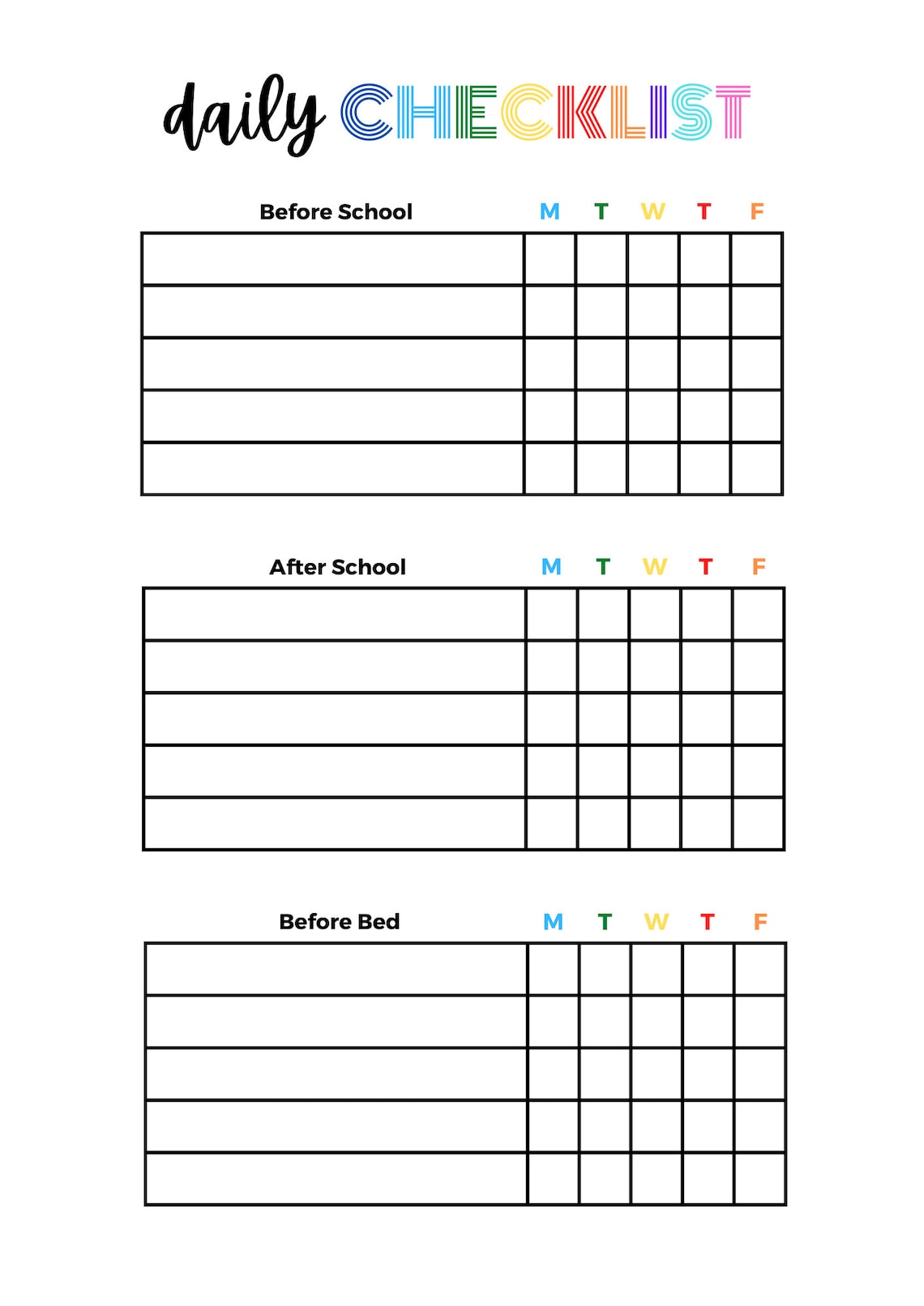 Kids Daily Checklist, Kids Daily Schedule, Kids Daily to Do List, Kids ...