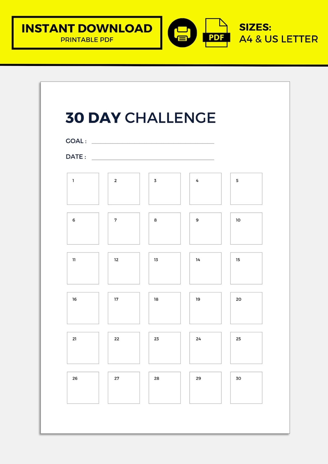 30 Day Challenge Tracker - Etsy