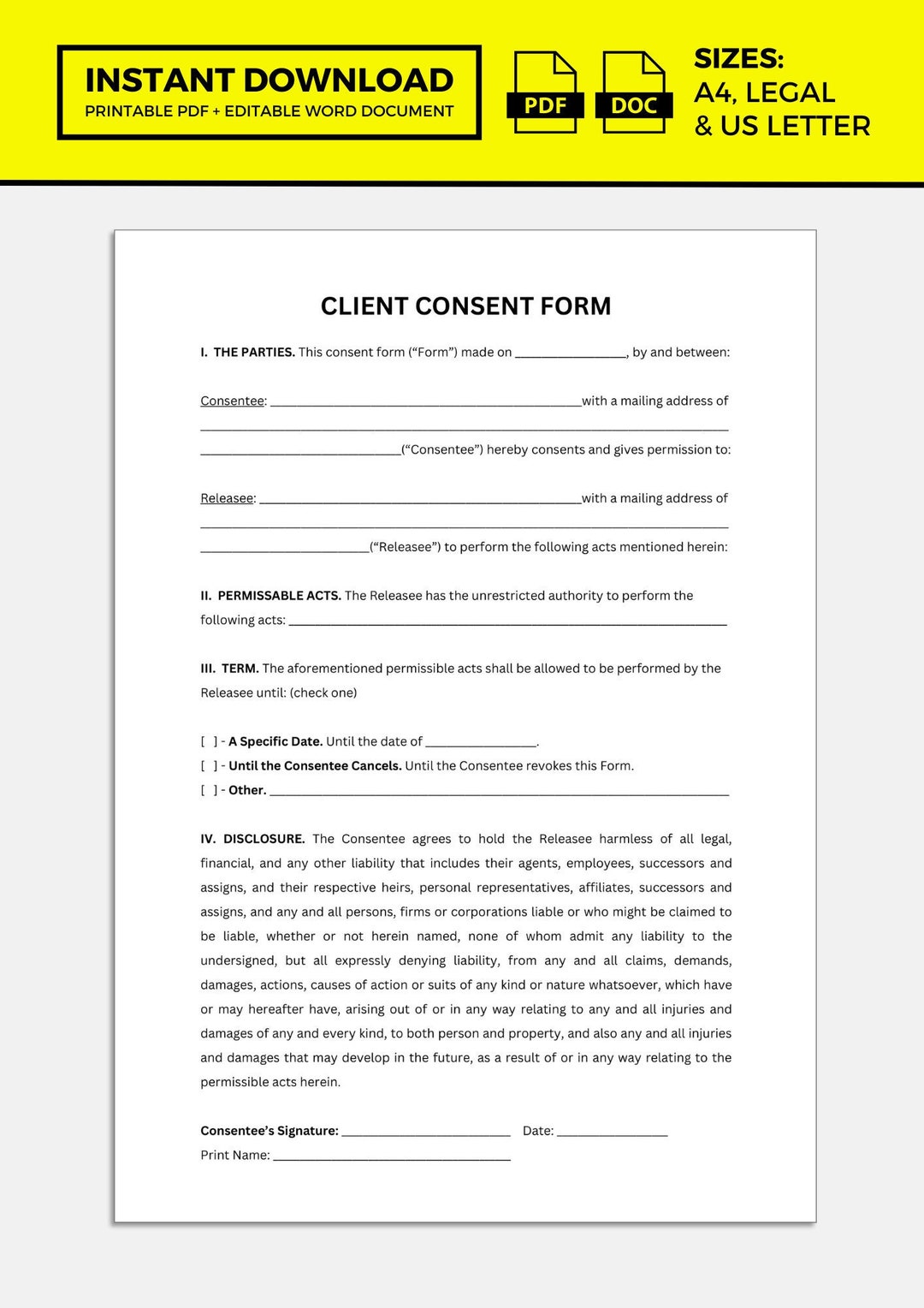 Client Consent Form - Etsy