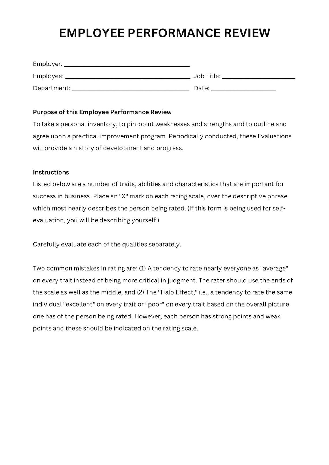 Employee Performance Review, Employee Performance Review Template ...