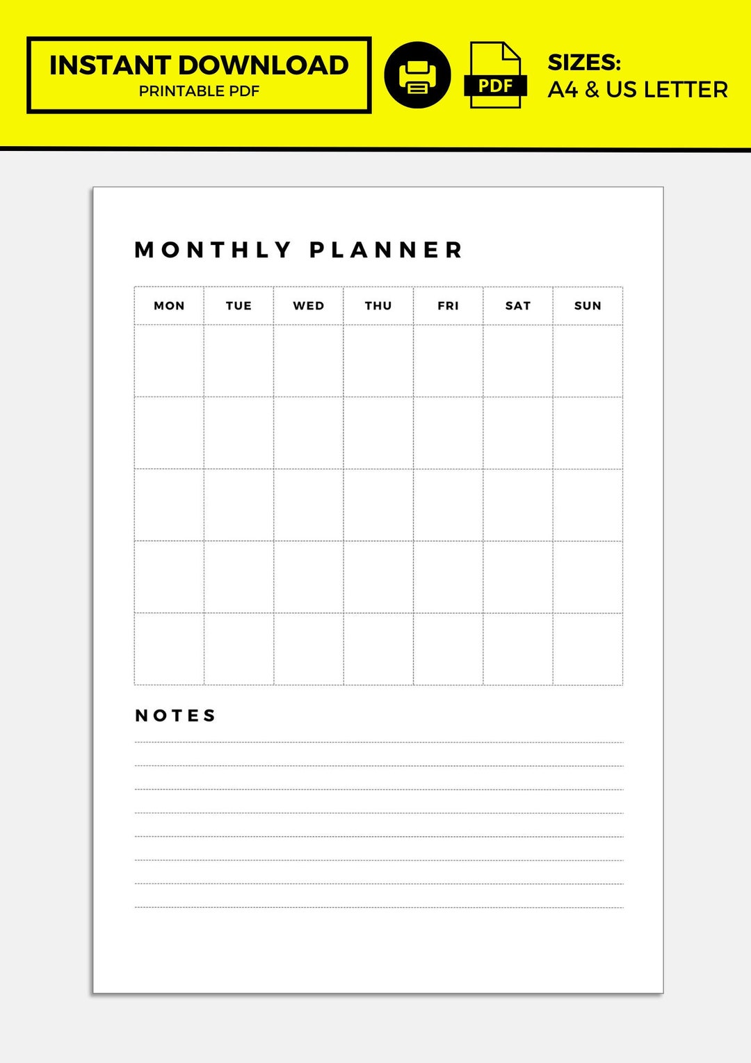 Monthly Planner Printable - Etsy