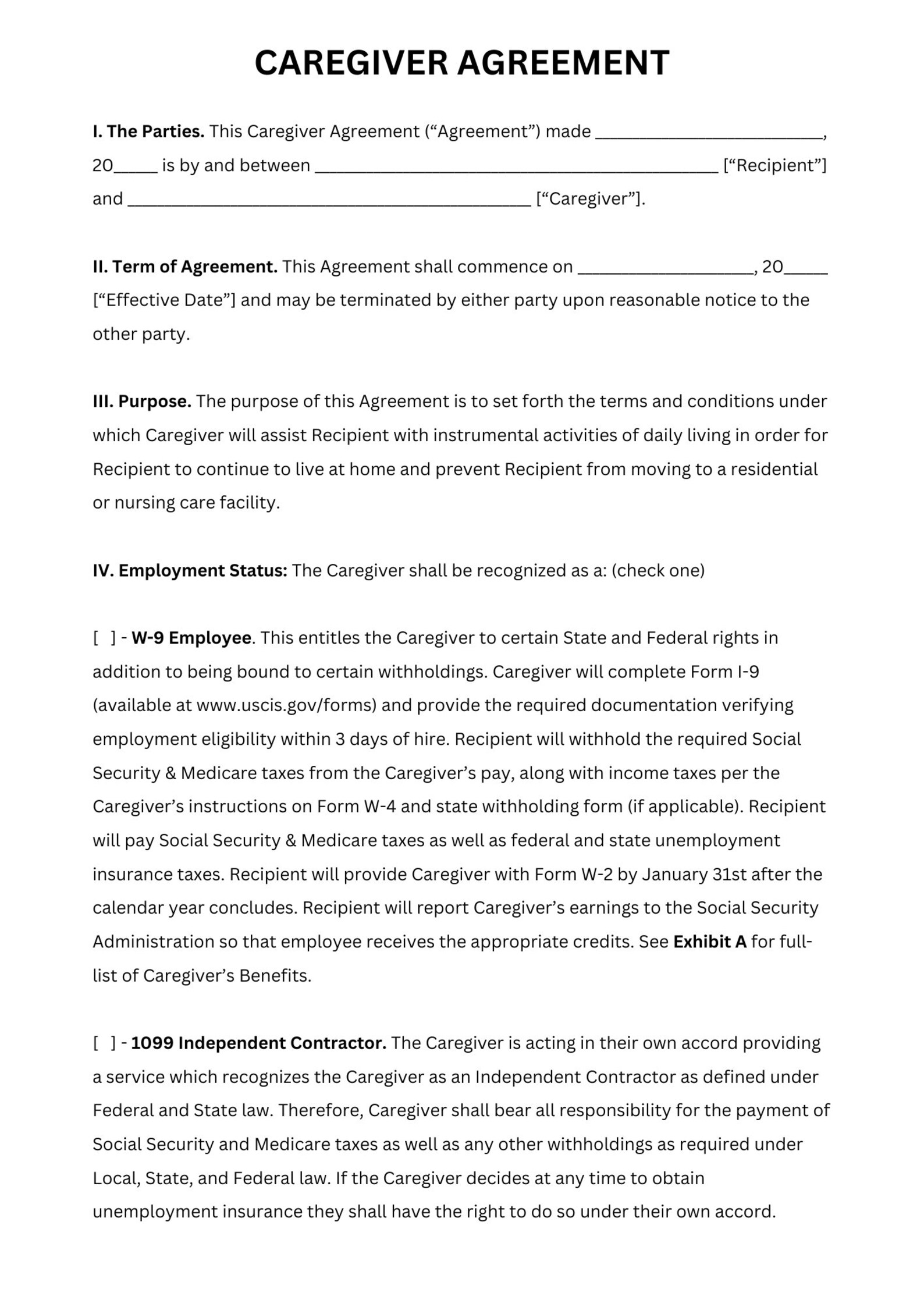 Caregiver Agreement, Caregiver Agreement Template - Etsy