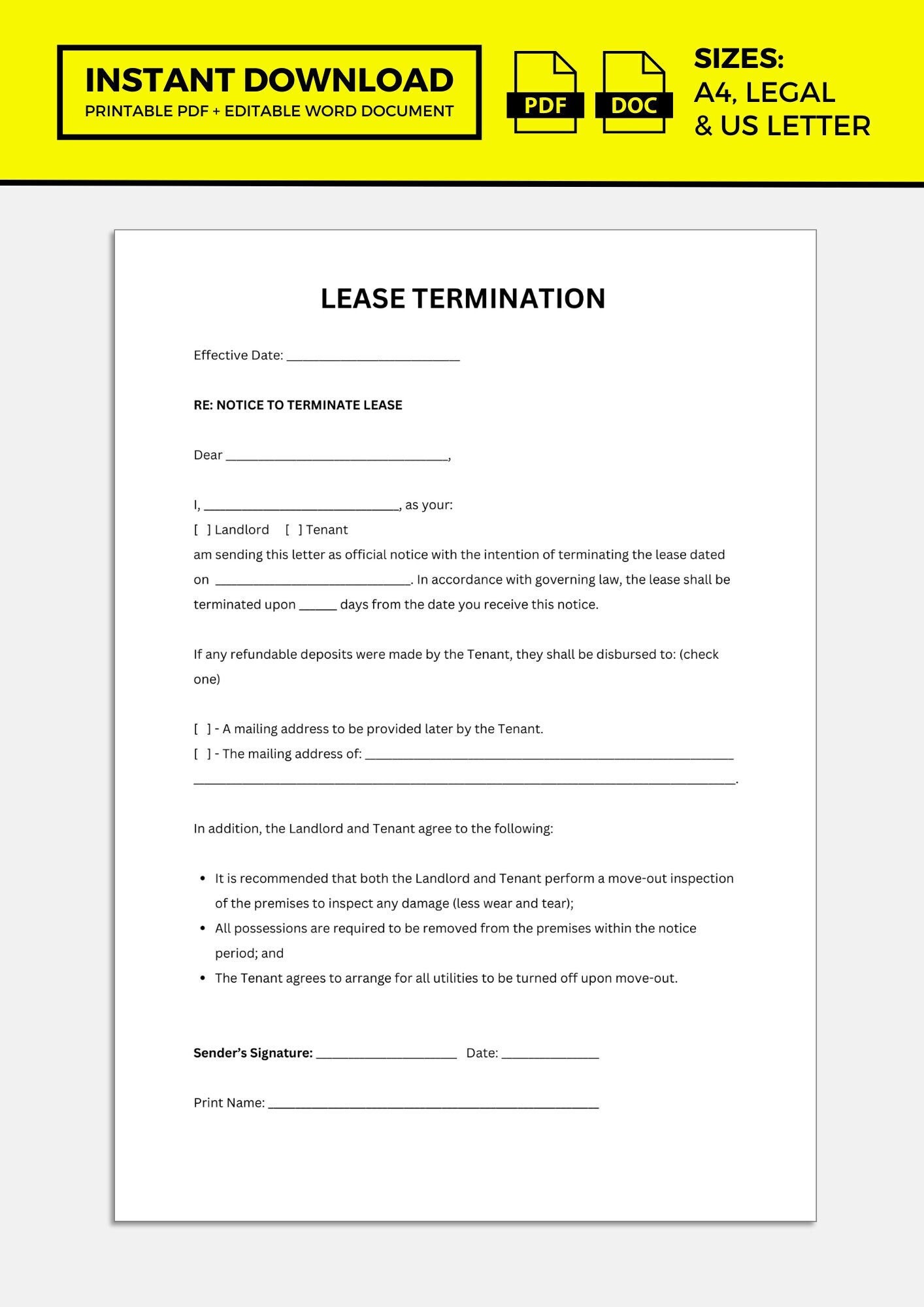Lease Termination, Lease Termination Letter - Etsy