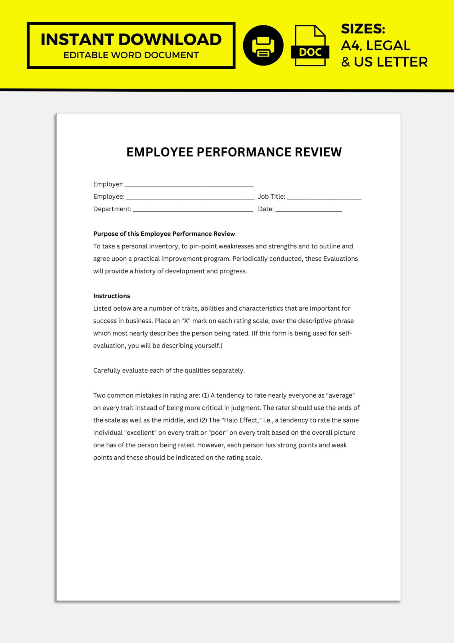 Employee Performance Review, Employee Performance Review Template ...