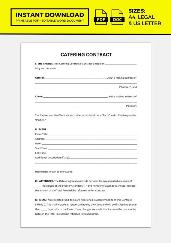 Catering Contract Agreement Template