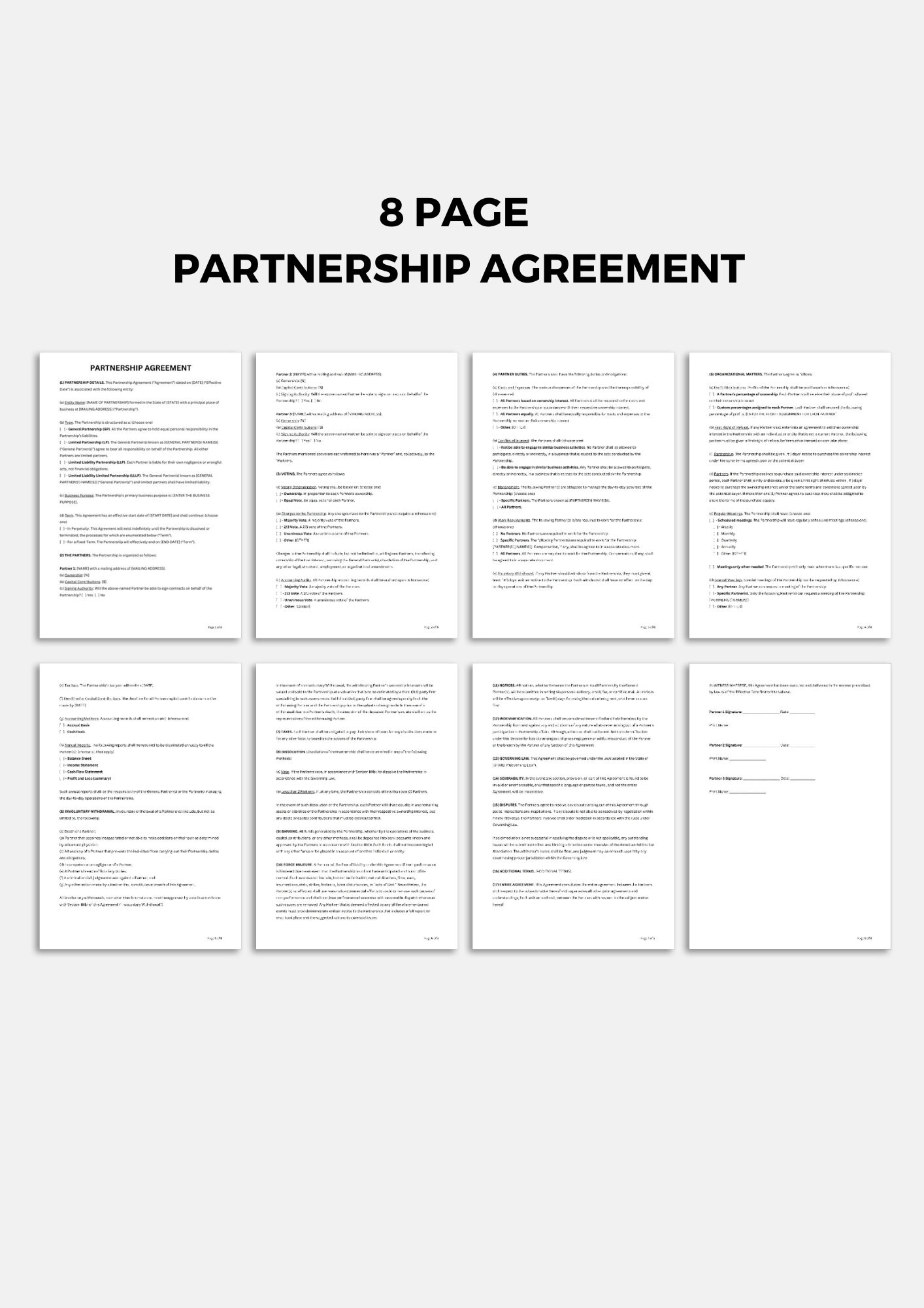 Partnership Agreement Partnership Agreement Template - Etsy