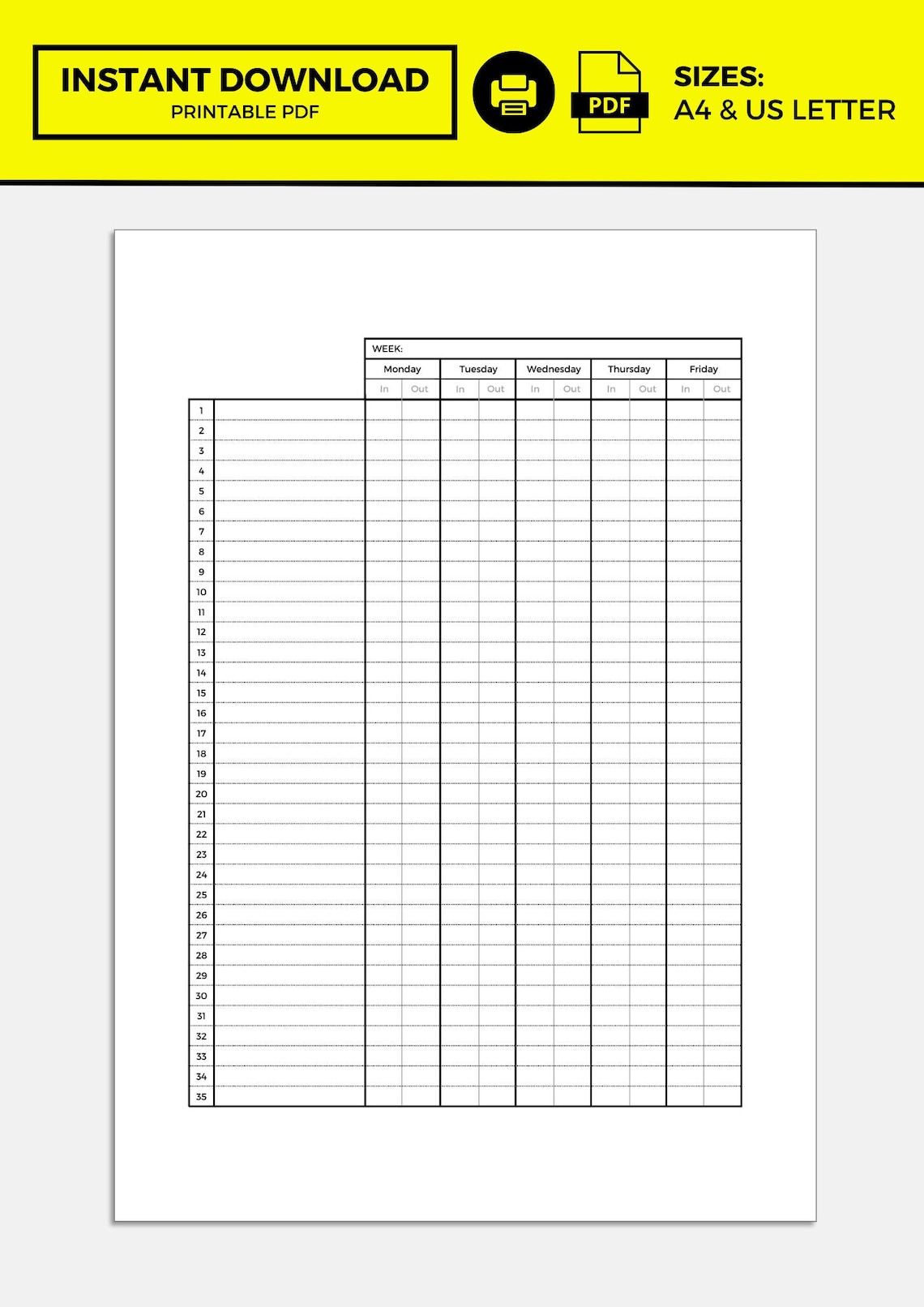 Sign in Sheet, Sign in Sheet Template, Sign in Sheet Printable, Sign in ...