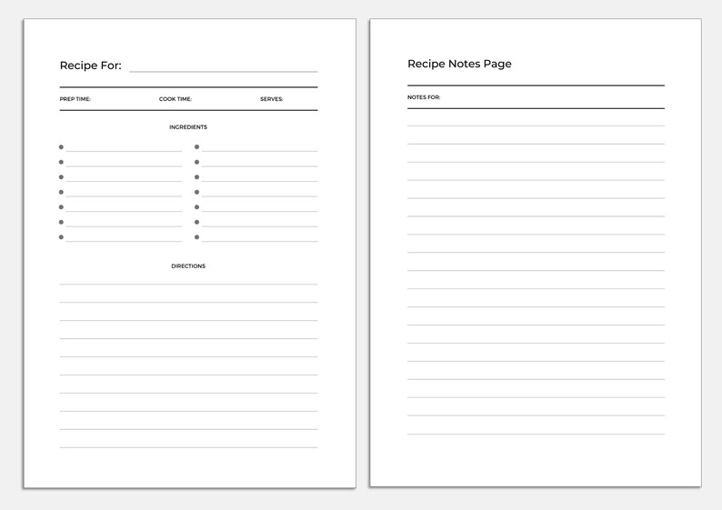 Recipe Book Template Printable Etsy