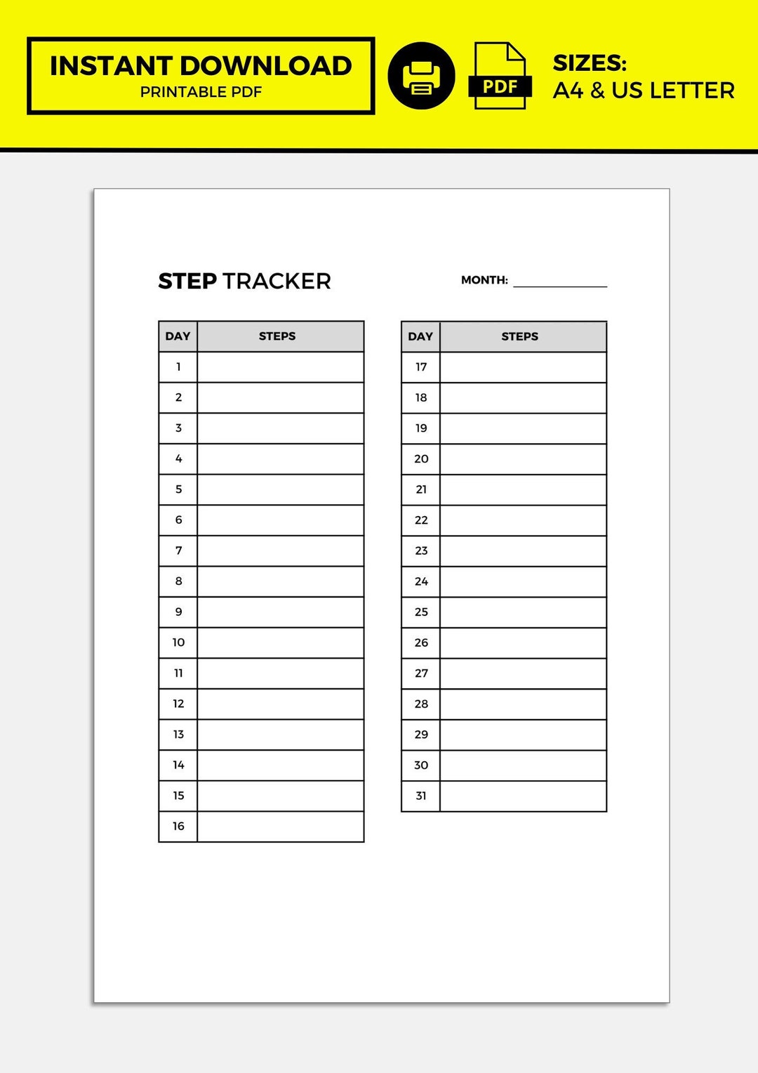Step Tracker, Step Tracker Printable, Daily Step Tracker, Monthly Step ...
