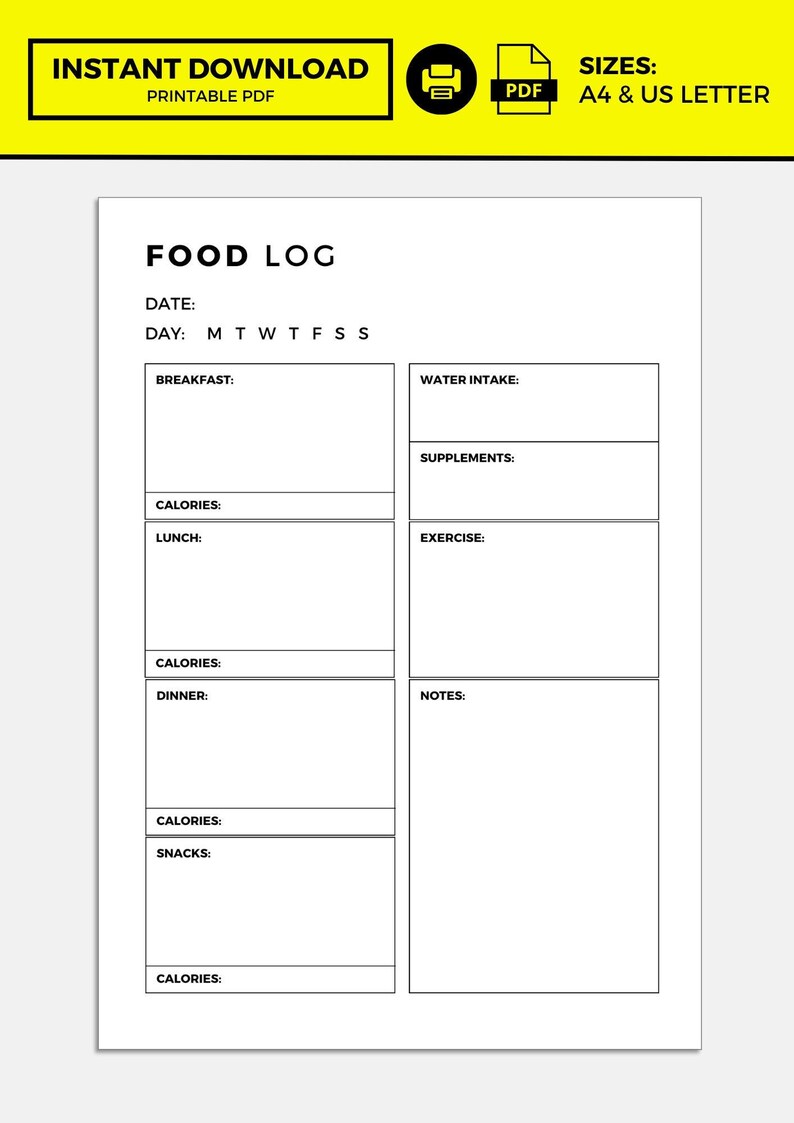 Daily Food Log - Etsy