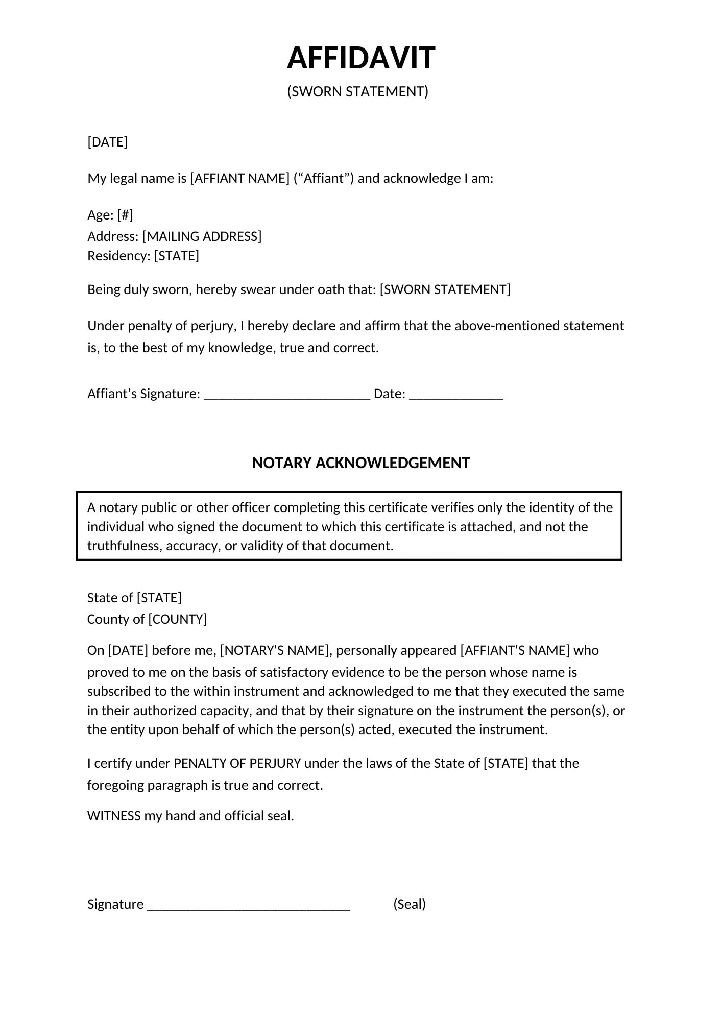 Affidavit Template - Etsy