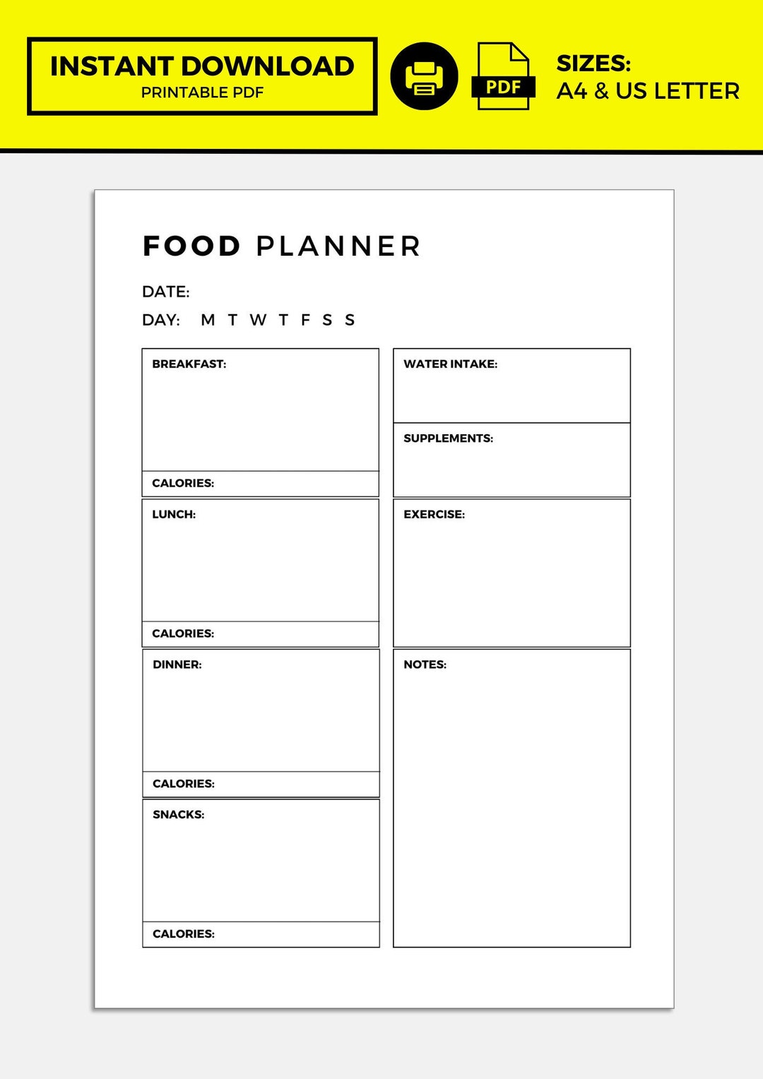 Food Planner, Food Planner Printable, Daily Food Planner, Weekly Food ...