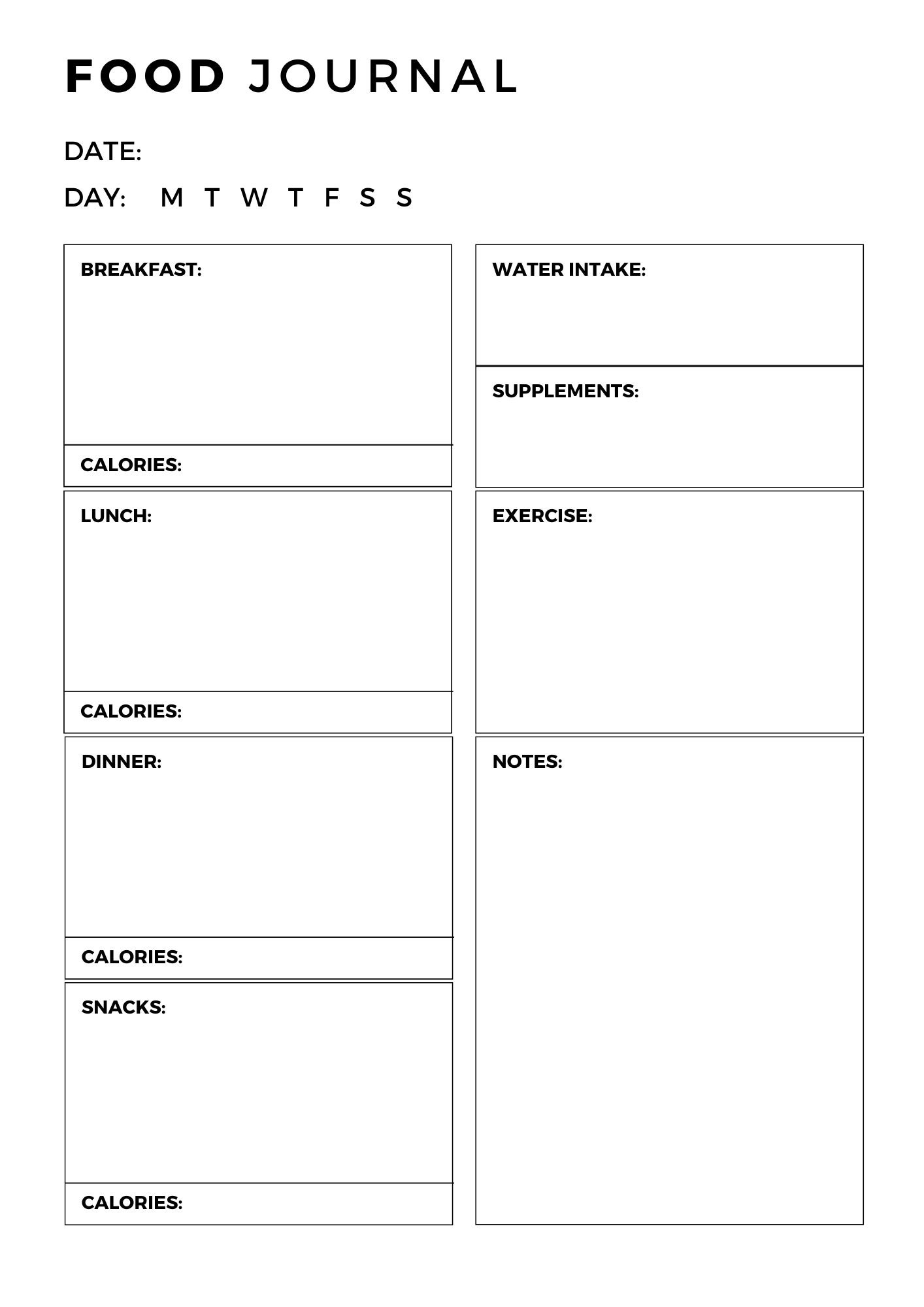 Food Journal Printable Food Journal Template Food Journal For Weight
