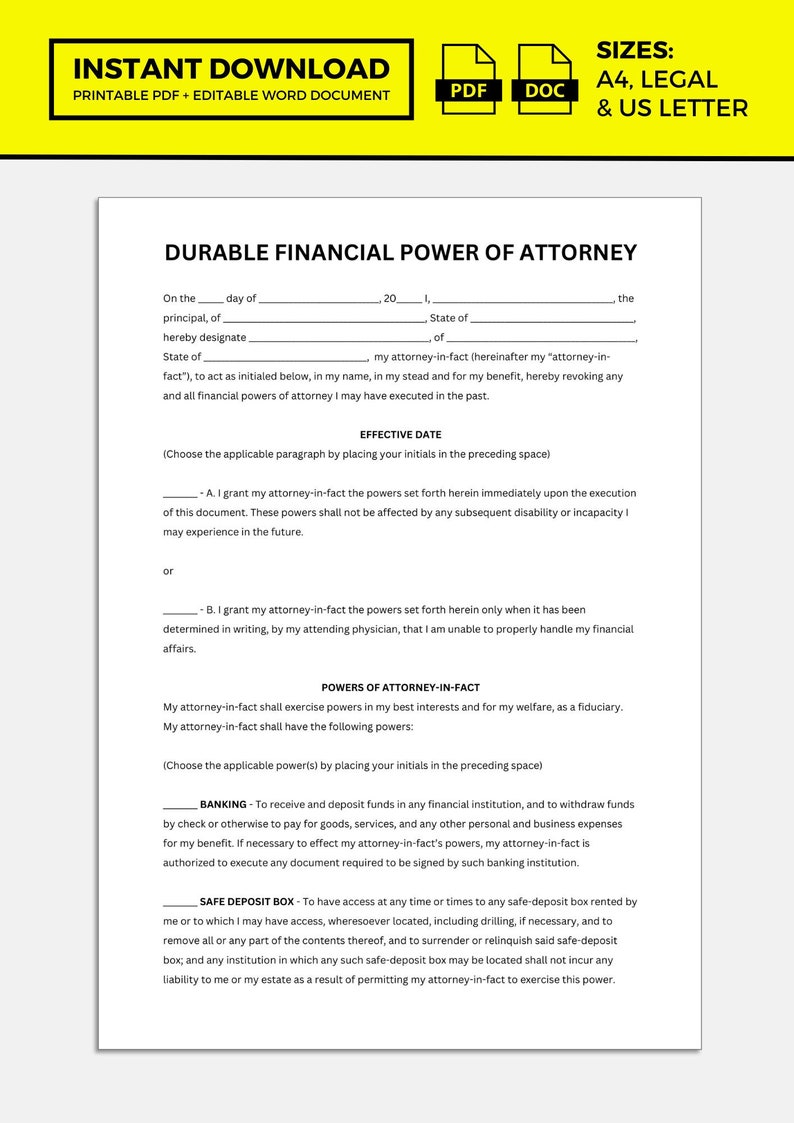 Financial Power of Attorney Template - Etsy