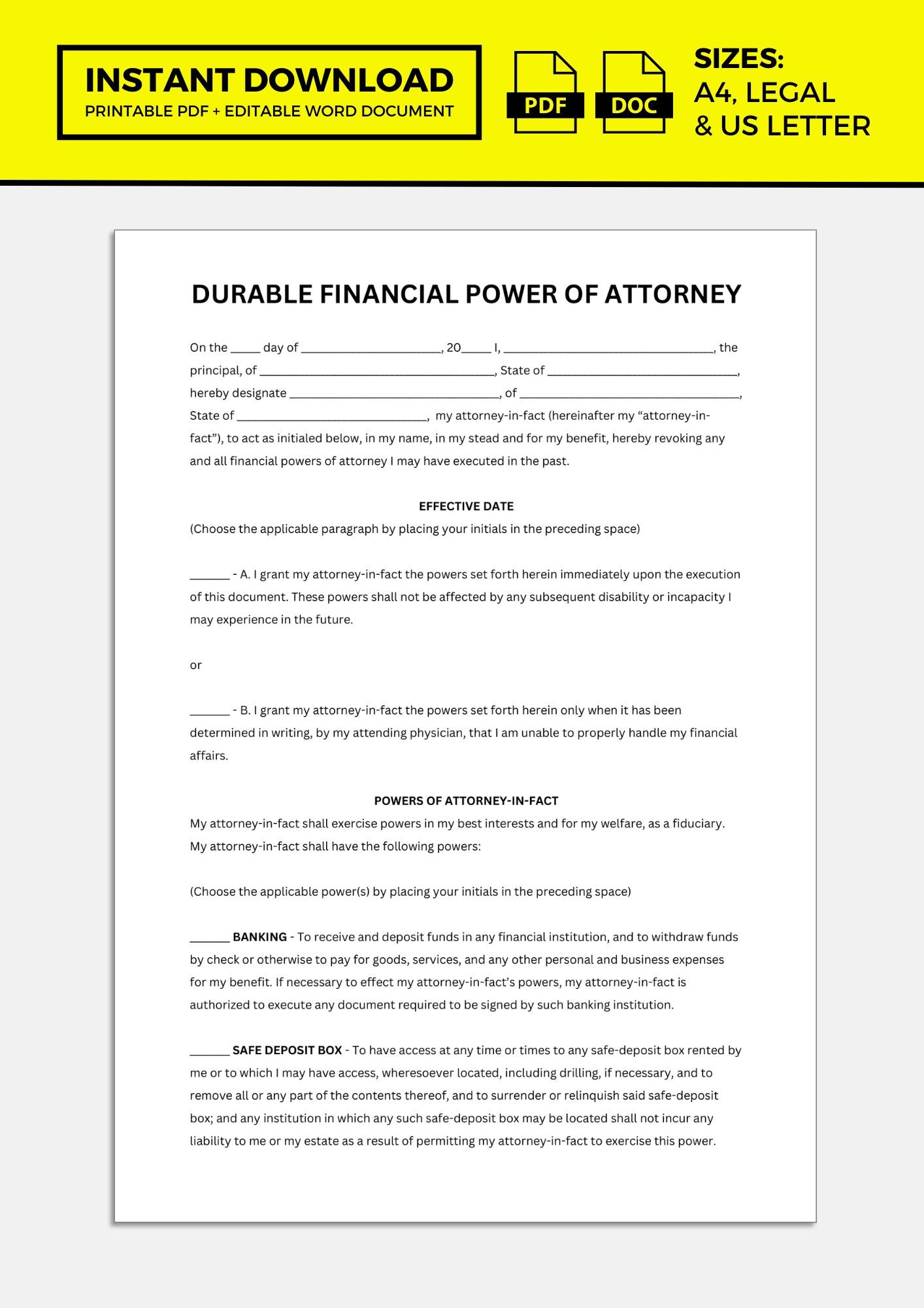 Financial Power of Attorney Template - Etsy