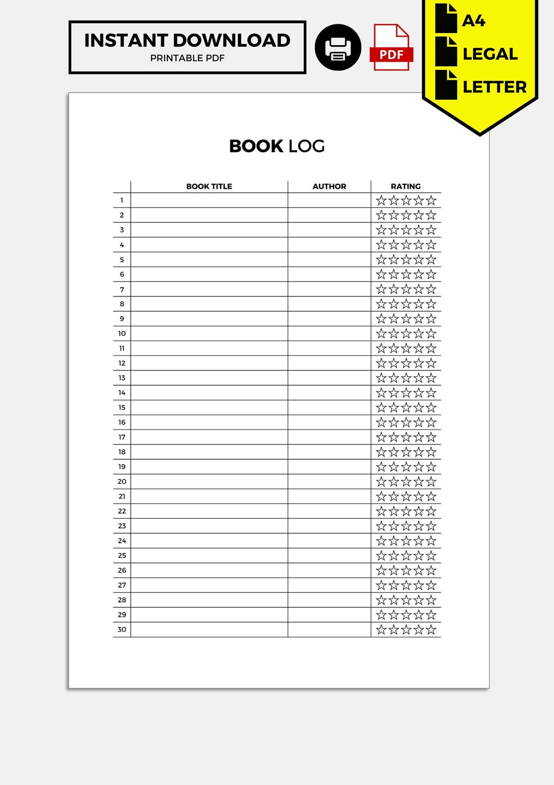 Book Log Printable - Etsy