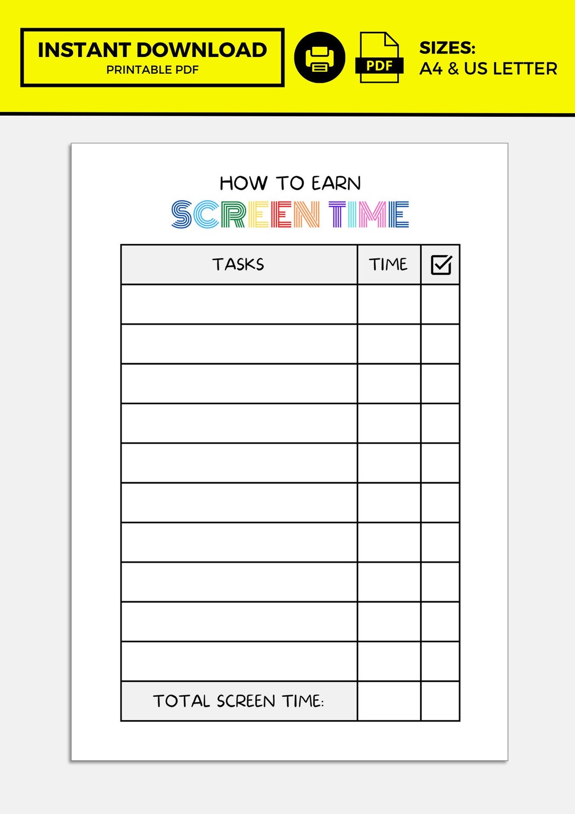 Screen Time Checklist, Screen Time Chart, Screen Time Chart Checklist ...