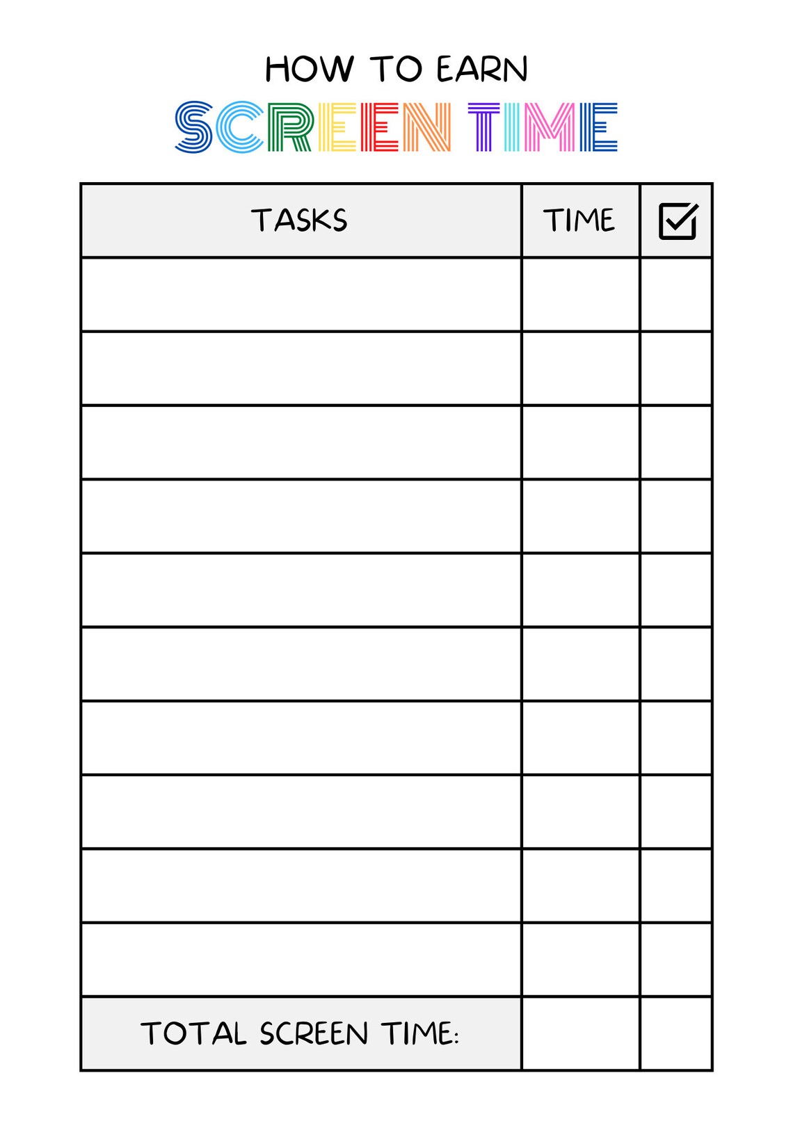 Screen Time Checklist, Screen Time Chart, Screen Time Chart Checklist ...