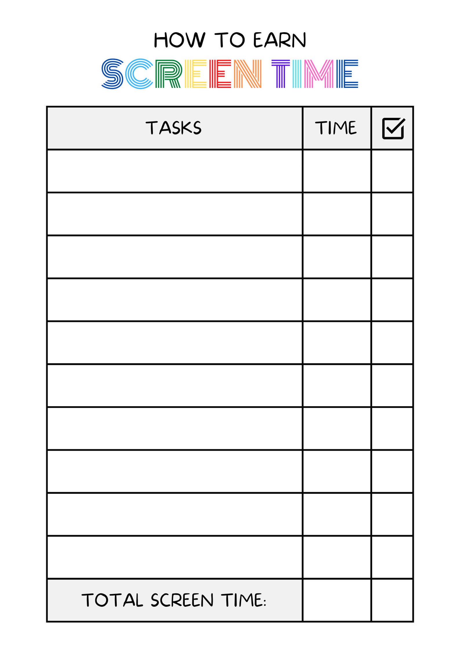 Screen Time Checklist, Screen Time Chart, Screen Time Chart Checklist ...
