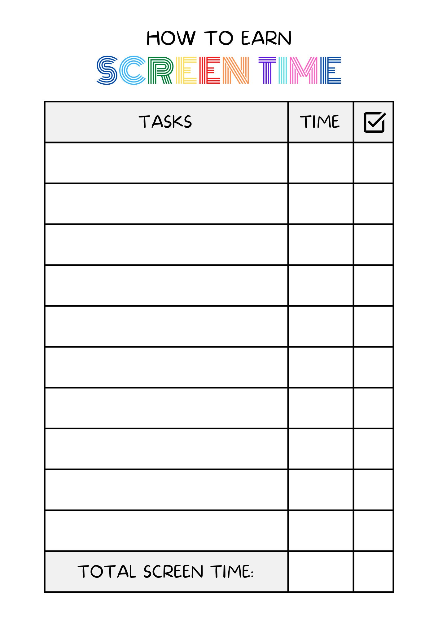 Screen Time Checklist, Screen Time Chart, Screen Time Chart Checklist ...