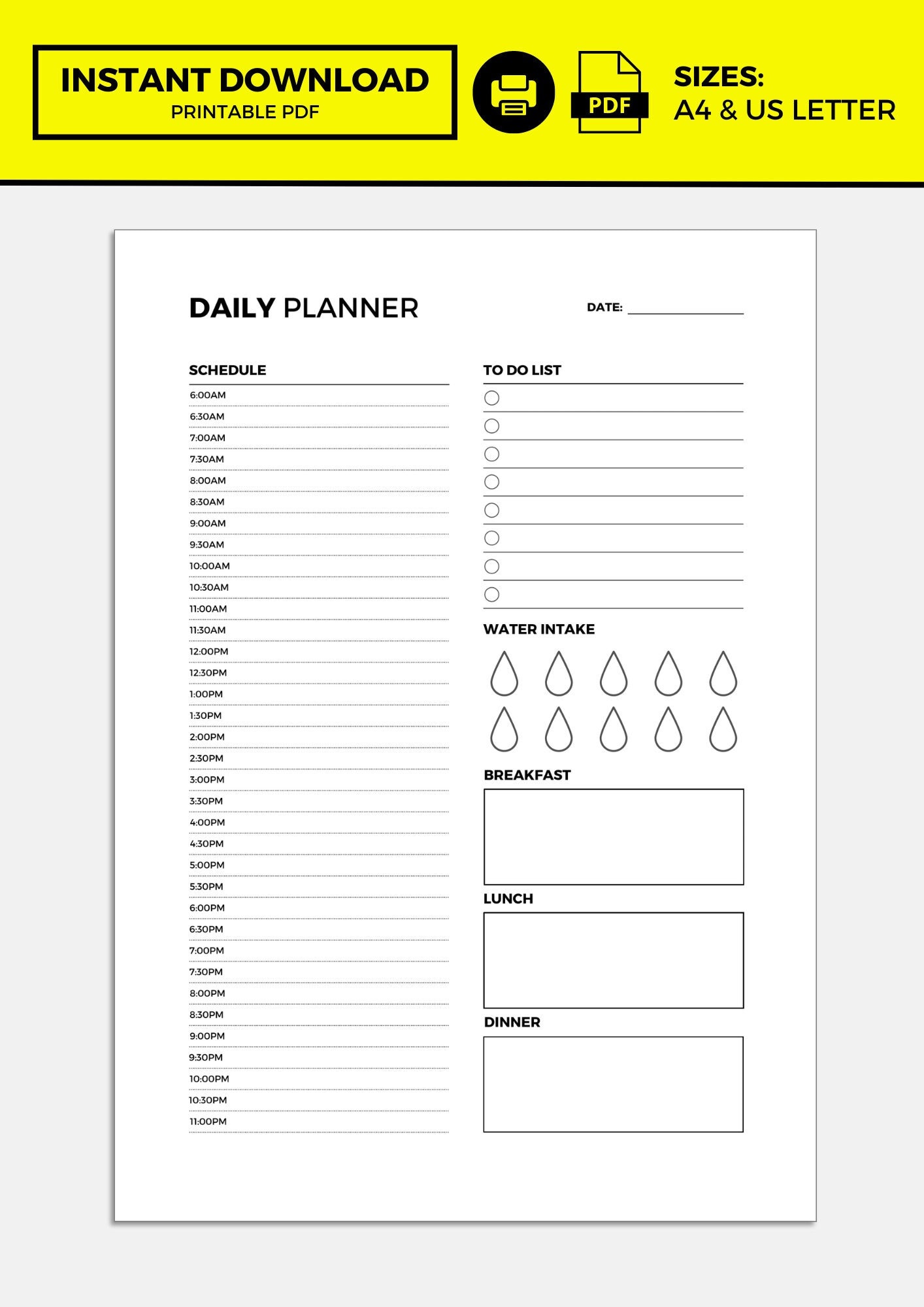 Daily Planner Printable PDF - Etsy