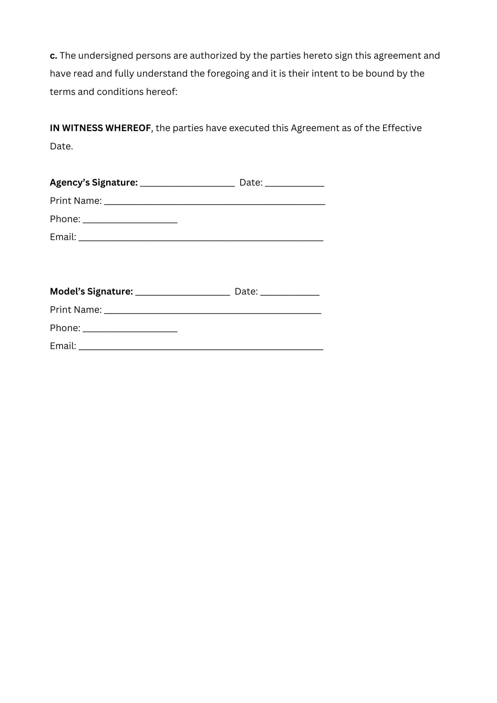 Model Agreement, Model Contract, Modeling Contract - Etsy