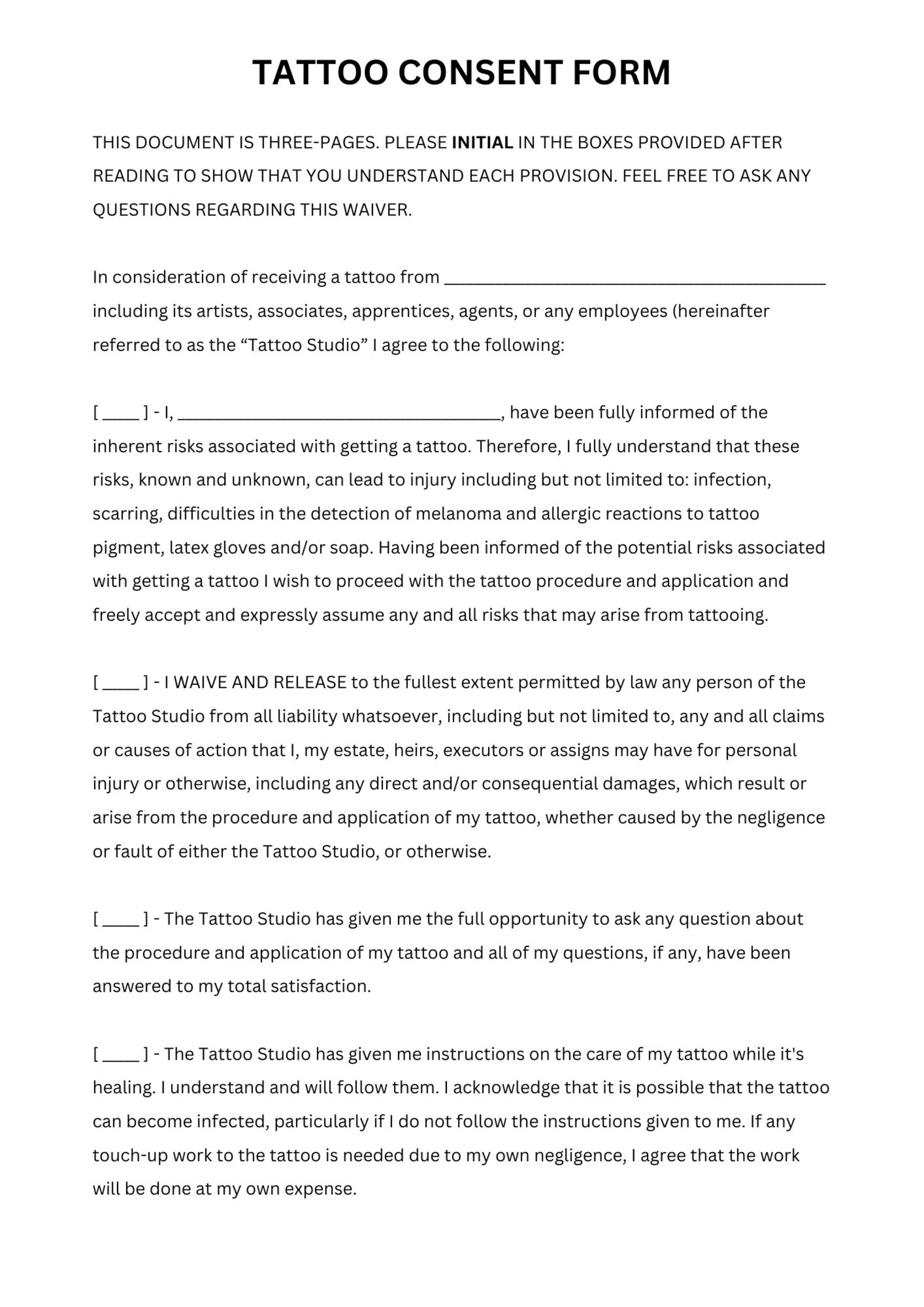 Tattoo Consent Form - Etsy