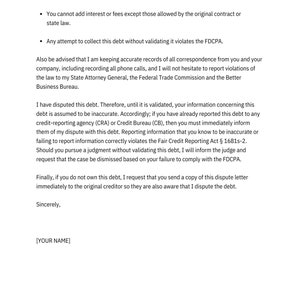 Debt Collection Dispute Letter, Debt Dispute Letter, Debt Collection ...