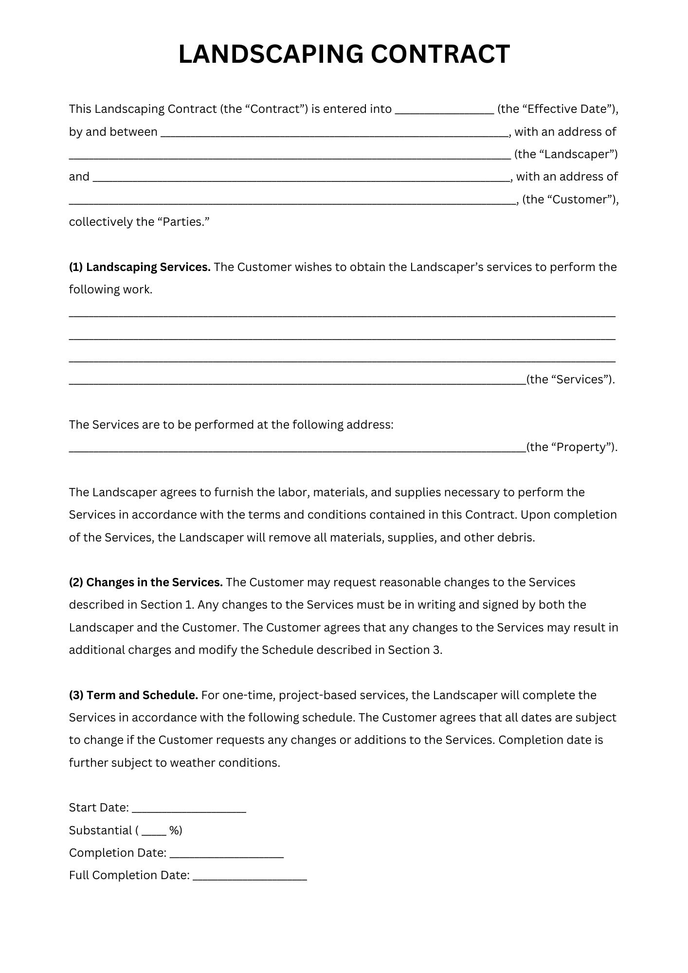 Landscaping Contract, Landscaping Agreement - Etsy