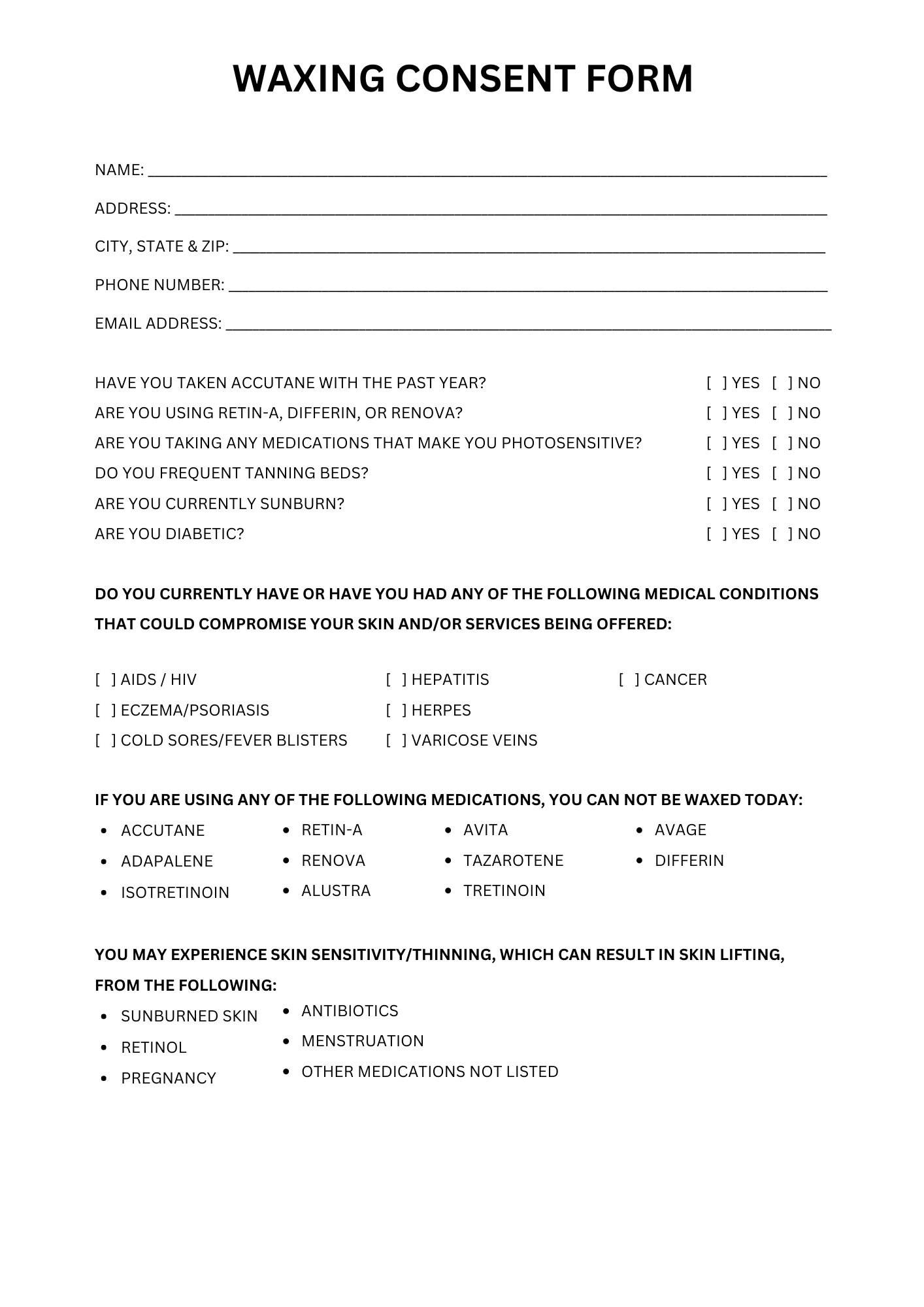 Waxing Consent Form - Etsy