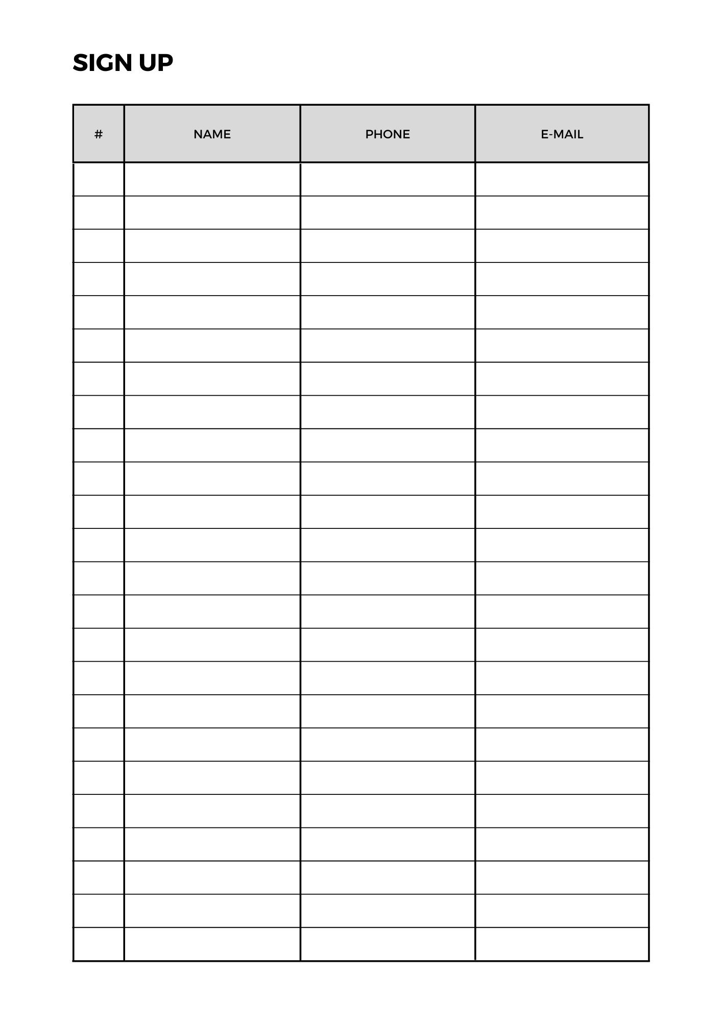 Sign Up Sheet Sign Up Sheet Template Sign Up Template Sign Etsy