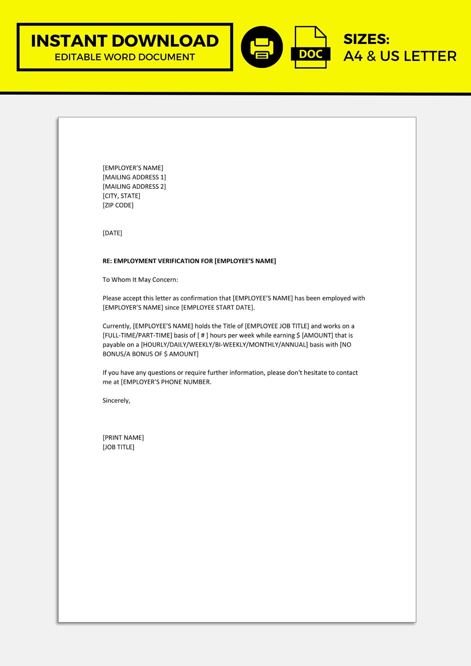 Proof of Income Letter, Proof of Income Letter Template - Etsy