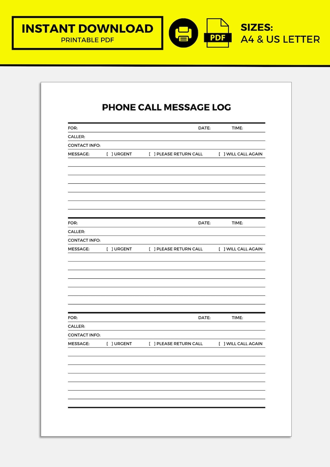 Phone Message Template, Phone Message Log, Phone Message Pad, Phone ...